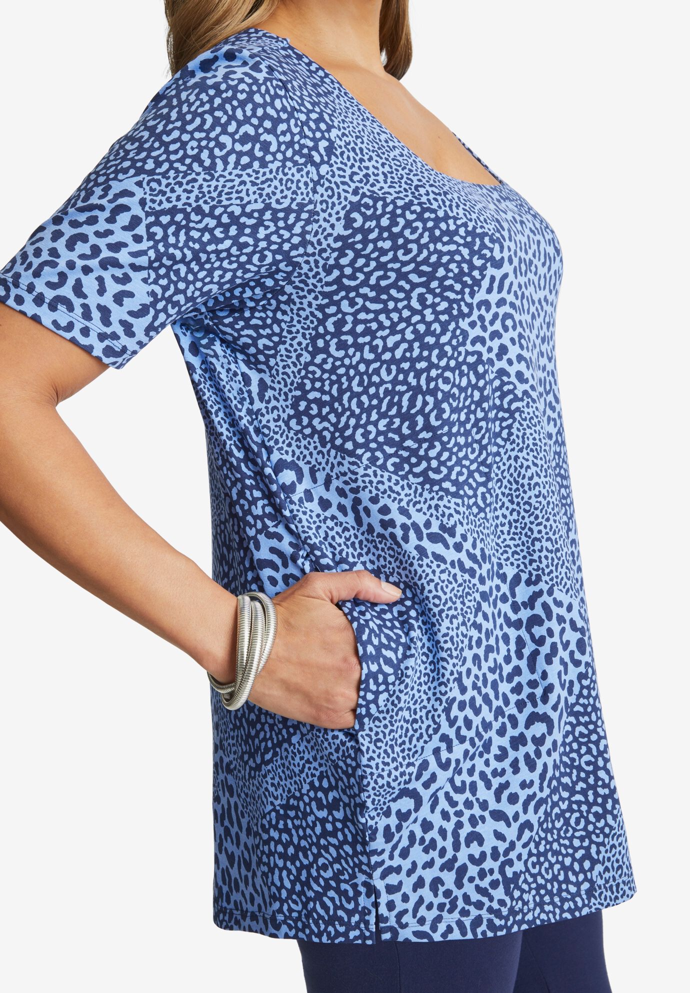 Ladies' Stretch Cotton Square Neck Tunic, White | Jessica London