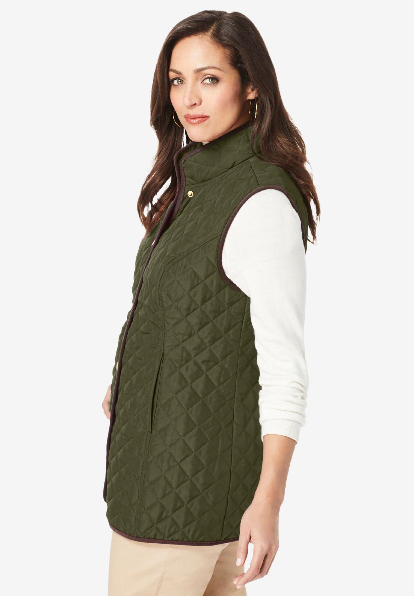 Ladies' Quilted Vest, Oatmeal | Jessica London