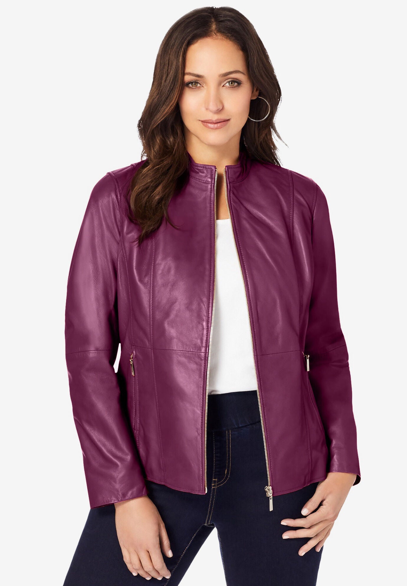 Jessica London Women's Plus Size Zip Front Leather Jacket | eBay