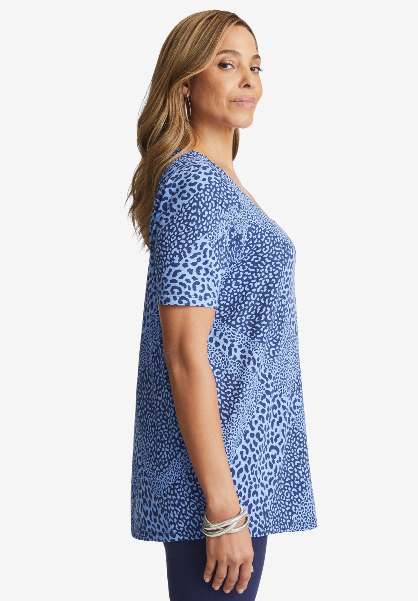 Ladies' Stretch Cotton Square Neck Tunic, Dark Sapphire | Jessica London