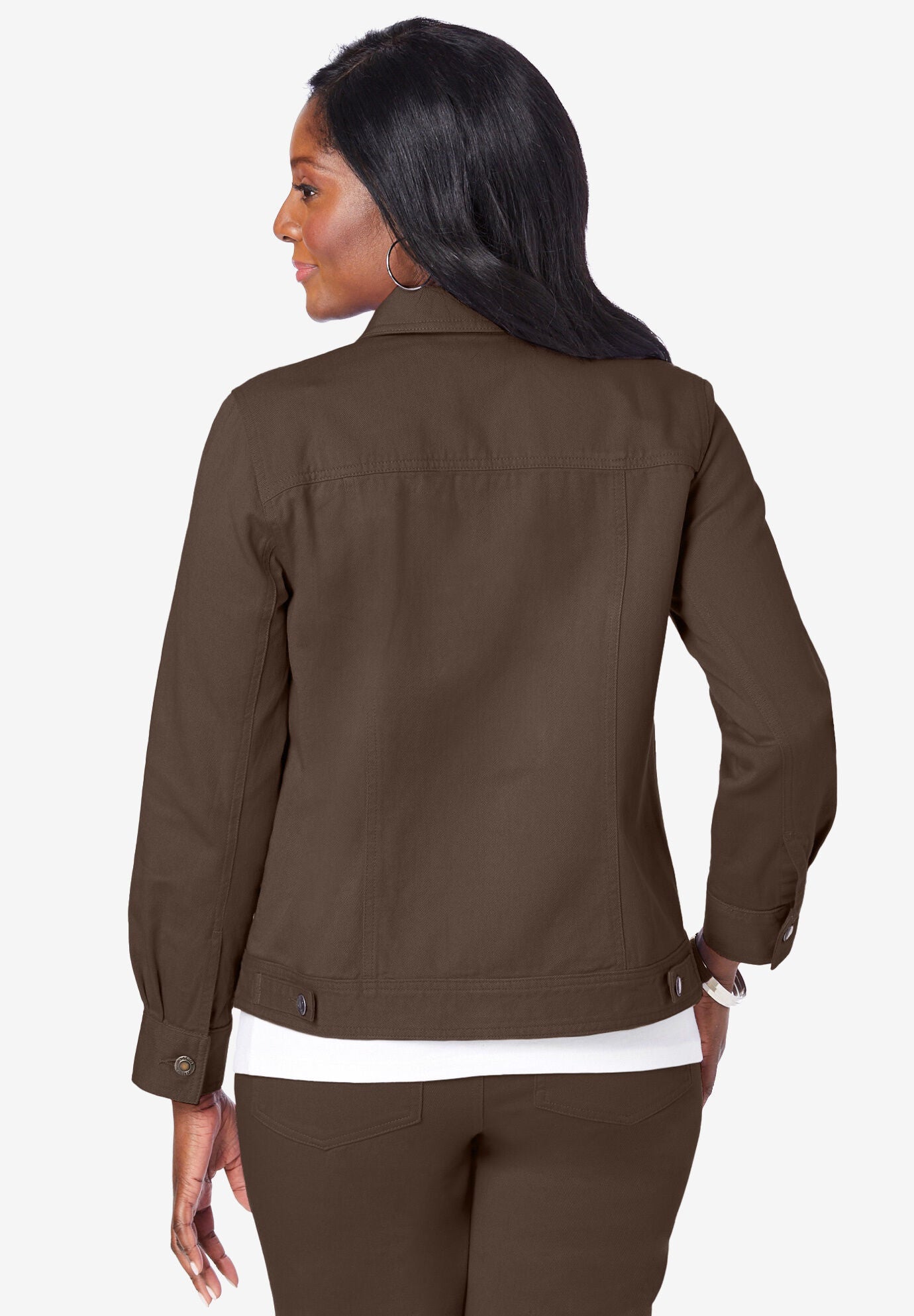 Ladies' Classic Cotton Denim Jacket, Chocolate | Jessica London