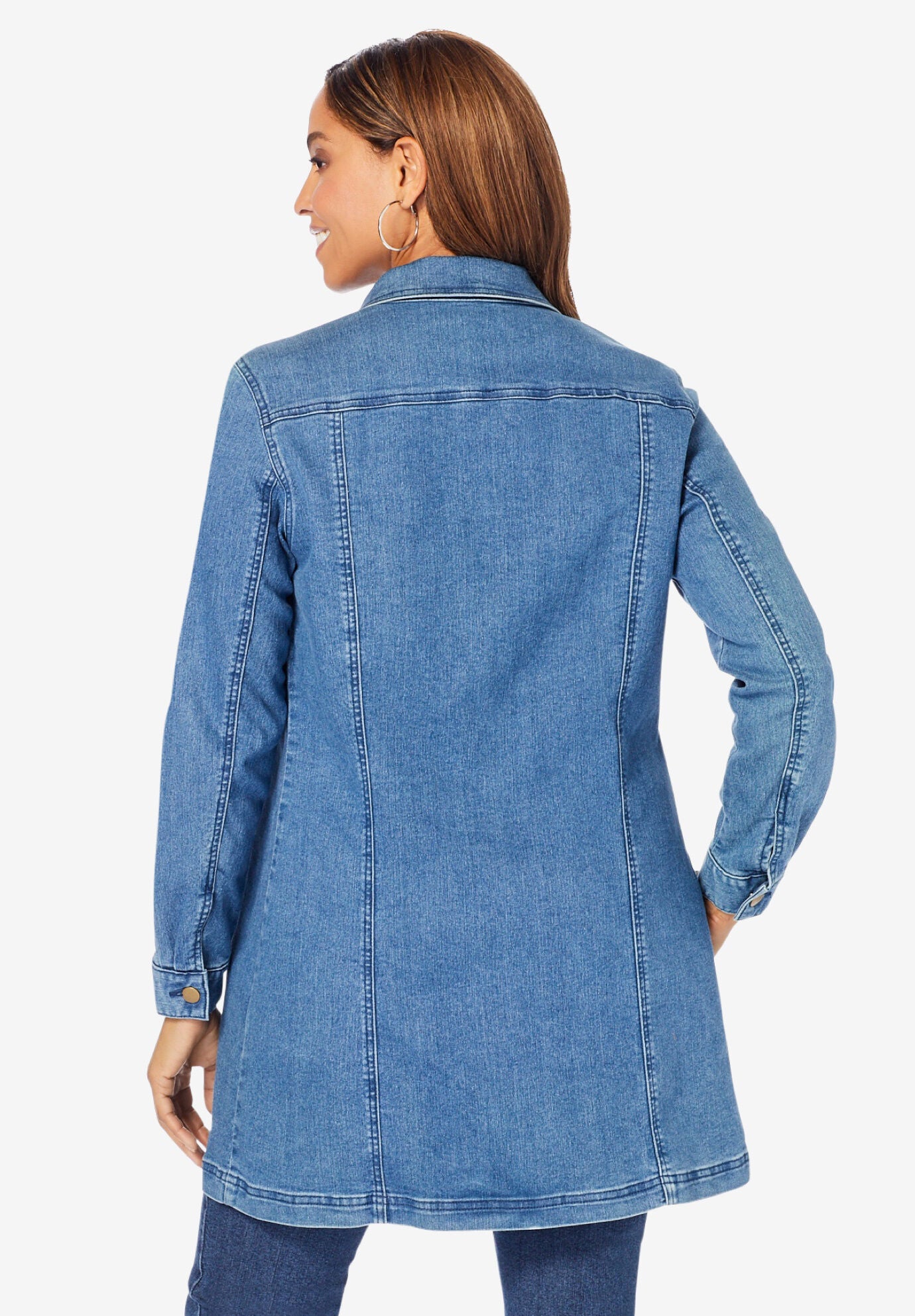 Ladies' Long Denim Jacket, Medium Stonewash | Jessica London