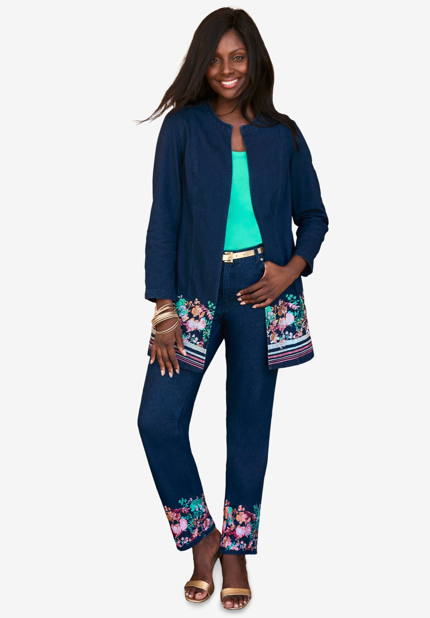 Embroidered Denim Topper & Jean | Jessica London