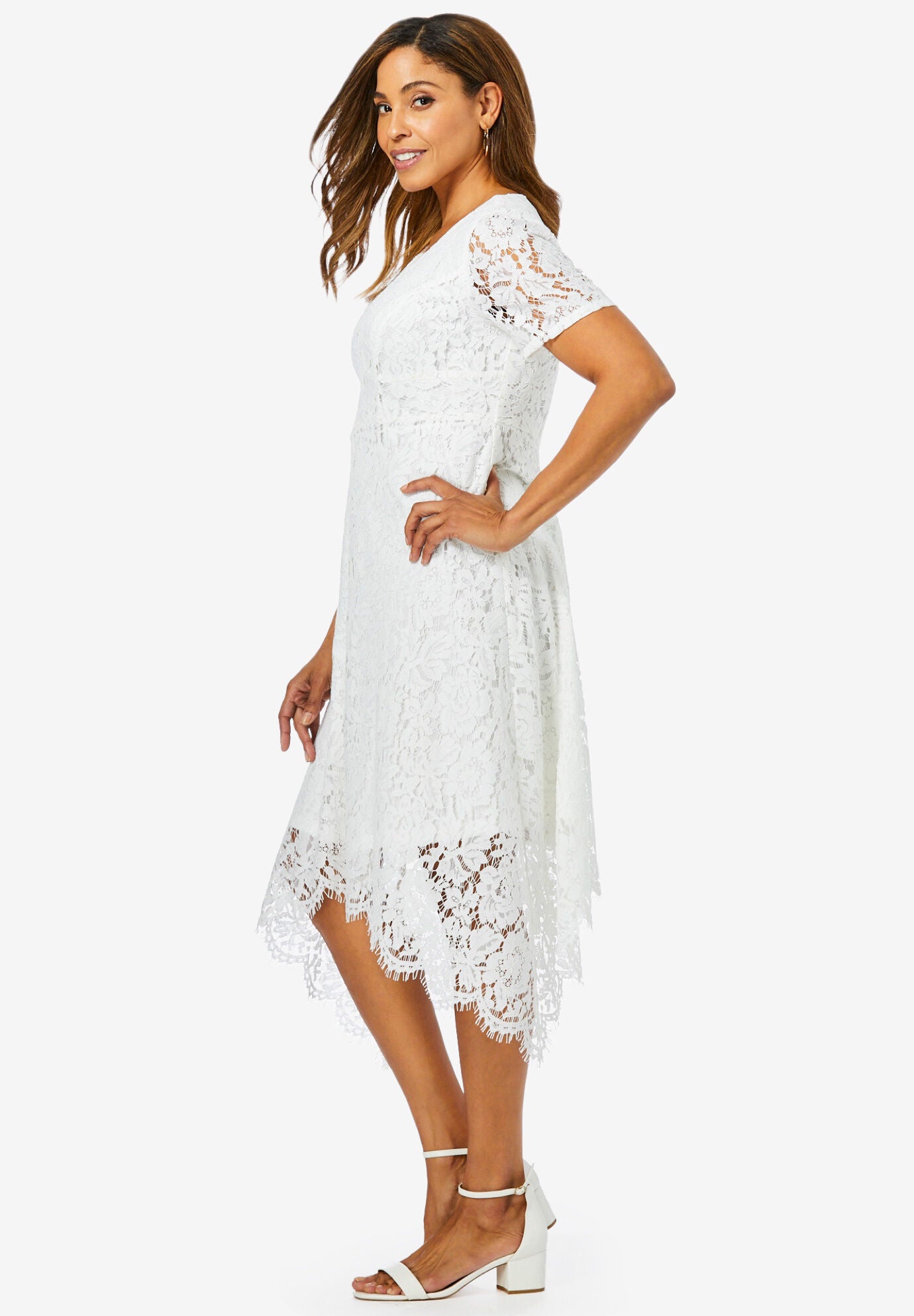 Special Occasion Lace Handkerchief Dress, White | Jessica London