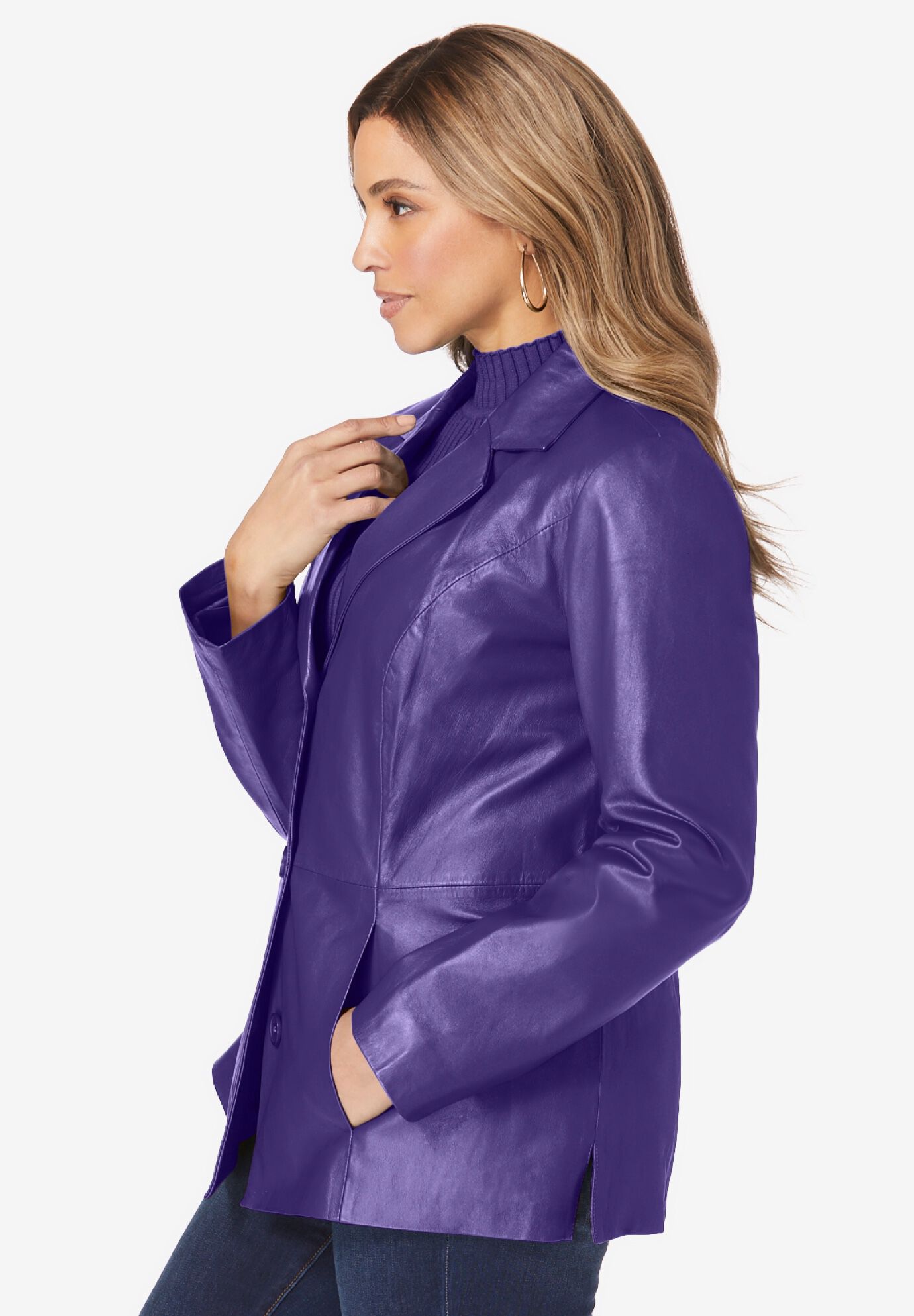 Professional Leather Blazer, Midnight Violet | Jessica London