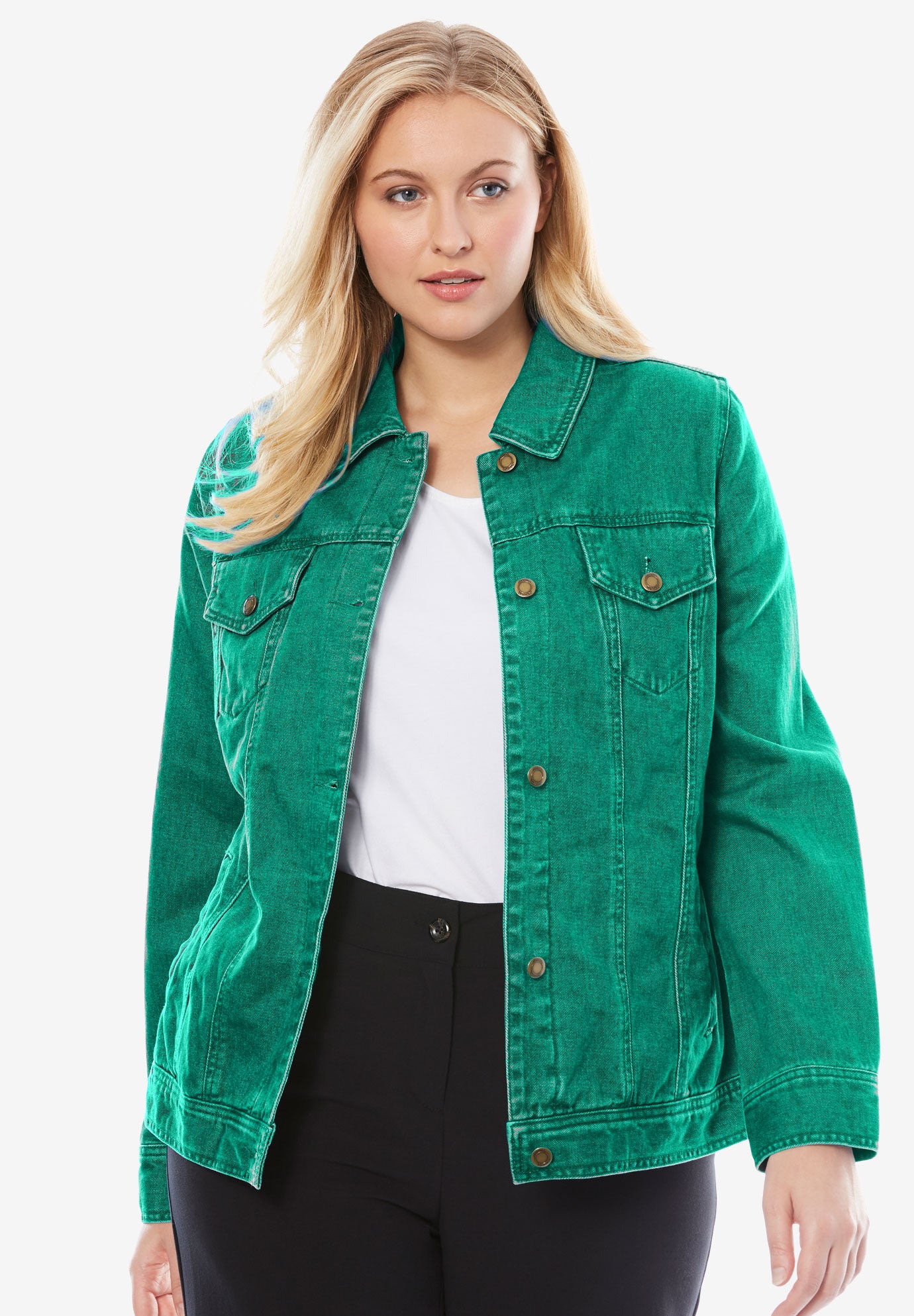 Square Neck Tank & Classic Cotton Denim Jacket | Jessica London