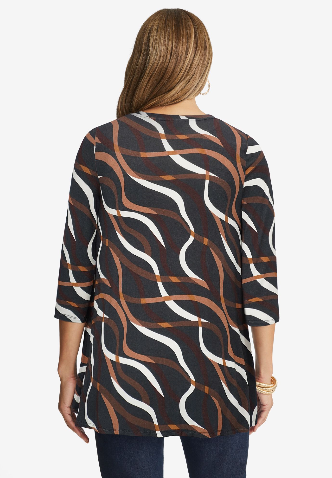 Professional Stretch Knit Swing Tunic, Green Tropical Leopard | Jessica ...