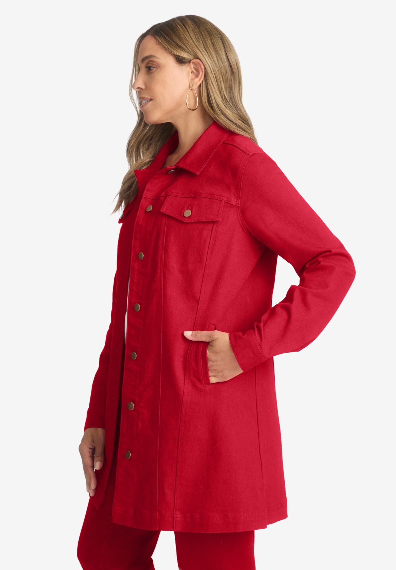 Ladies' Long Denim Jacket, Medium Stonewash | Jessica London
