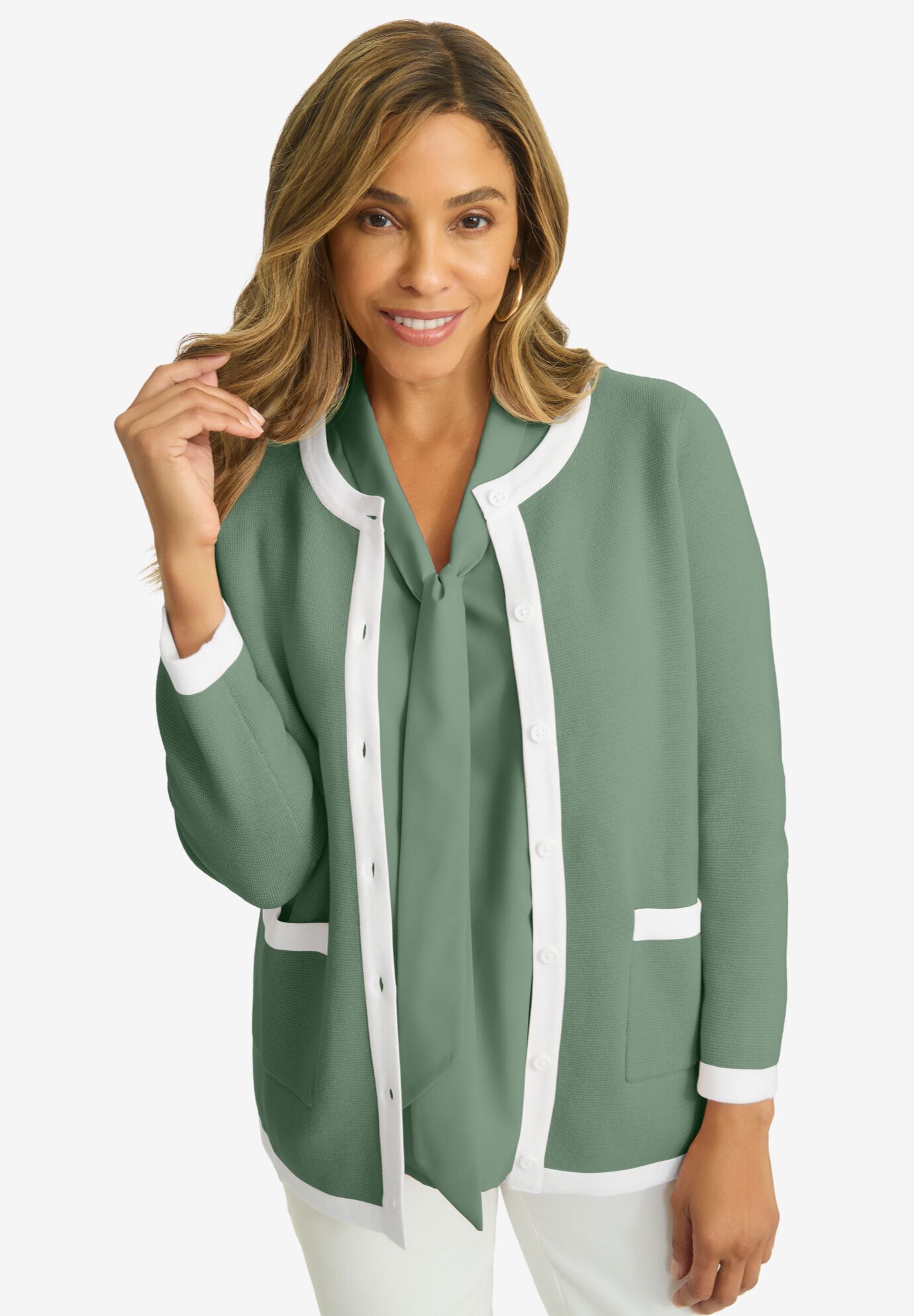 Tipped Boxy Cardigan | Jessica London