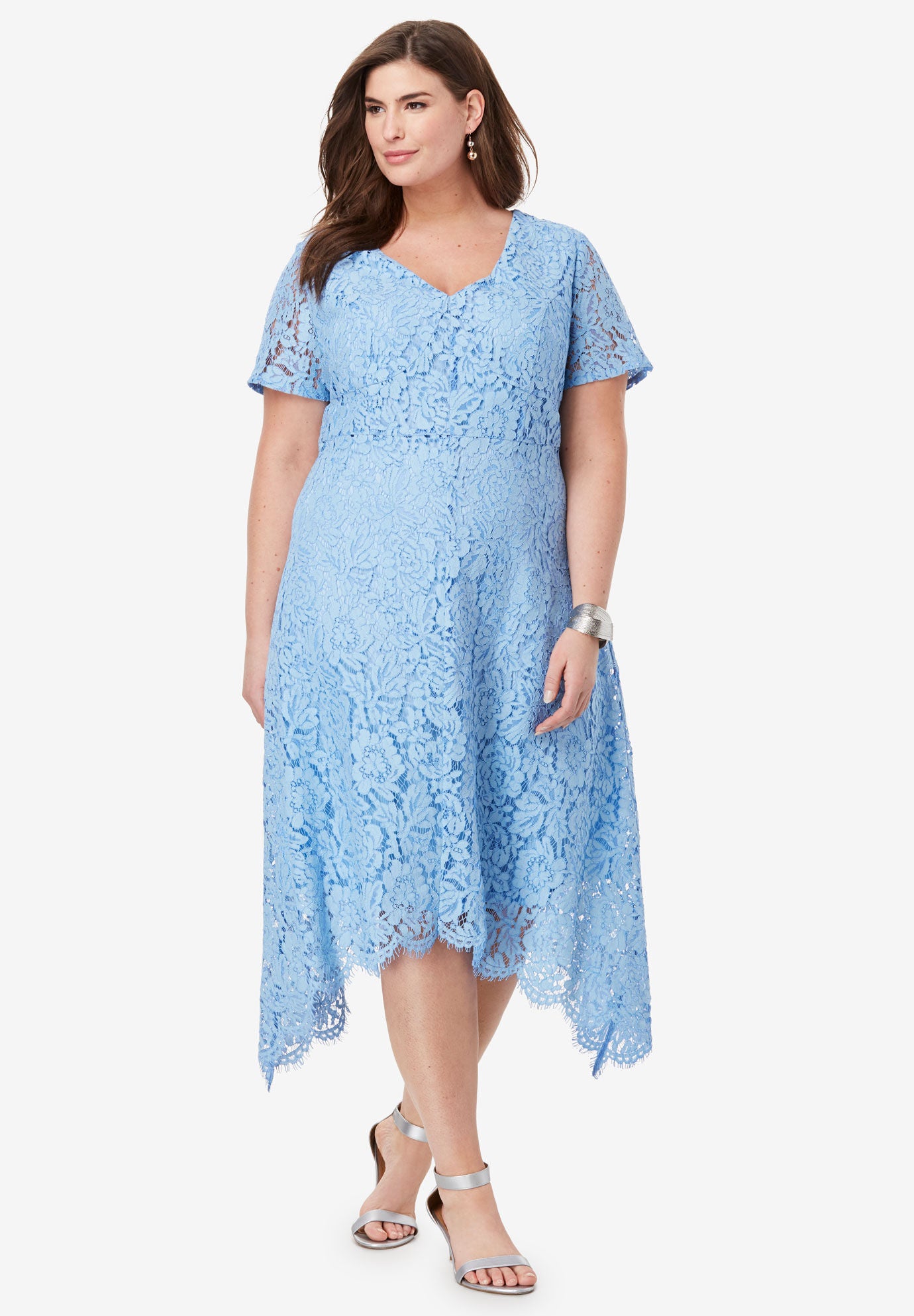 Special Occasion Lace Handkerchief Dress, White | Jessica London