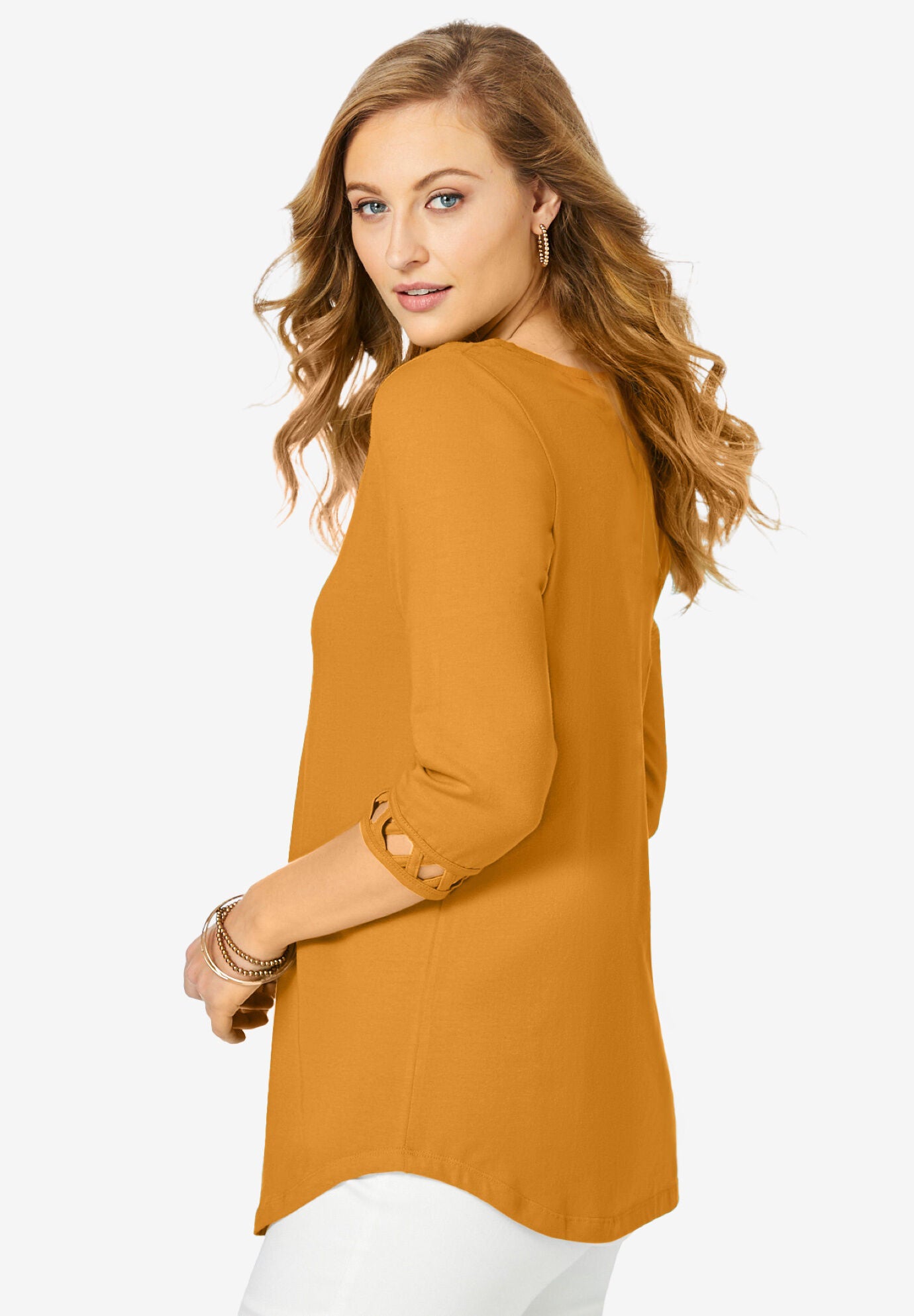 Ladies' Stretch Cotton Lattice Boatneck Tunic, Rich Burgundy | Jessica ...