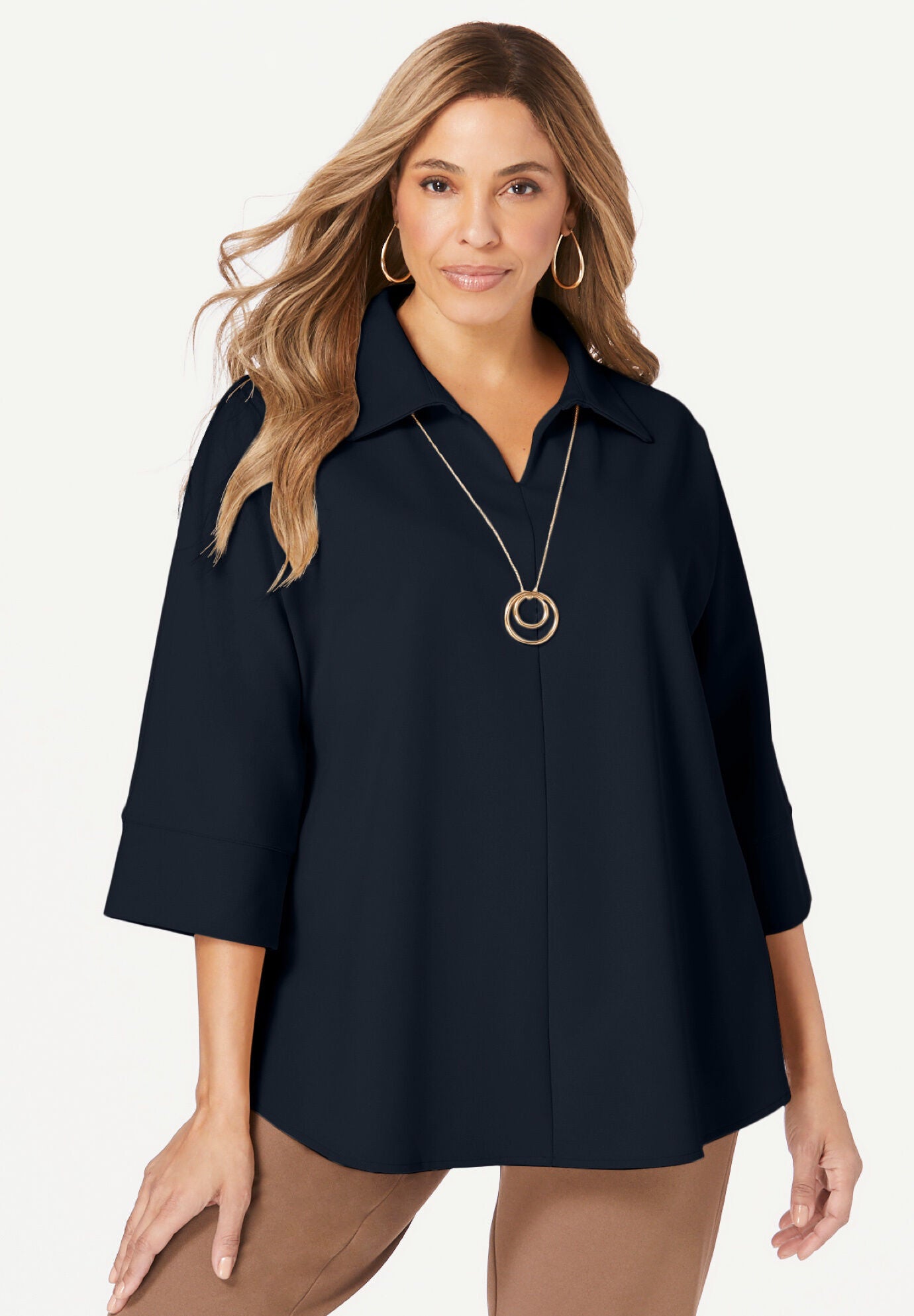 Work Knit Crepe Trapeze Tunic, Black | Jessica London