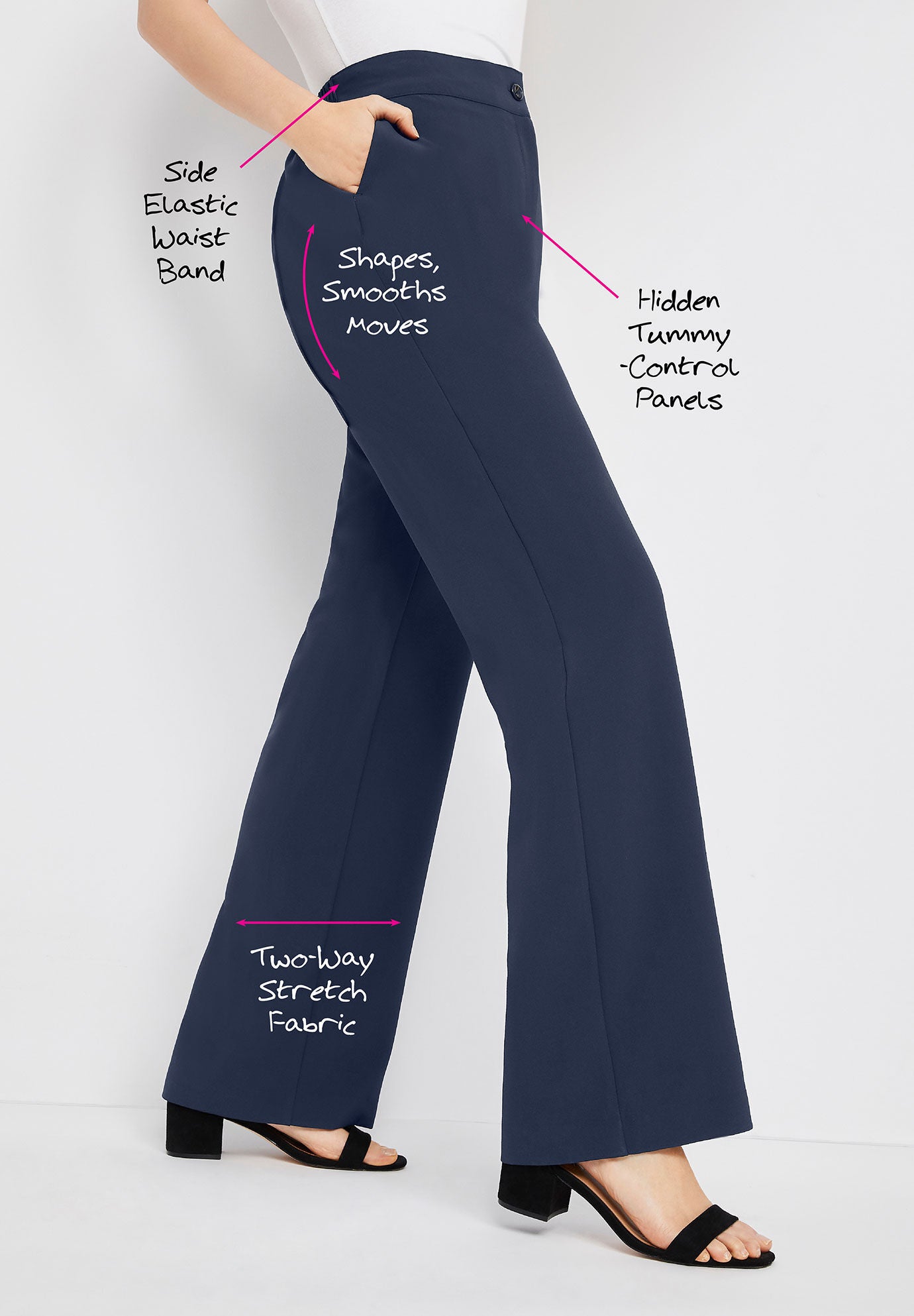 Work Tummy Control Bi-Stretch Bootcut Pant, Black Pinstripe | Jessica ...