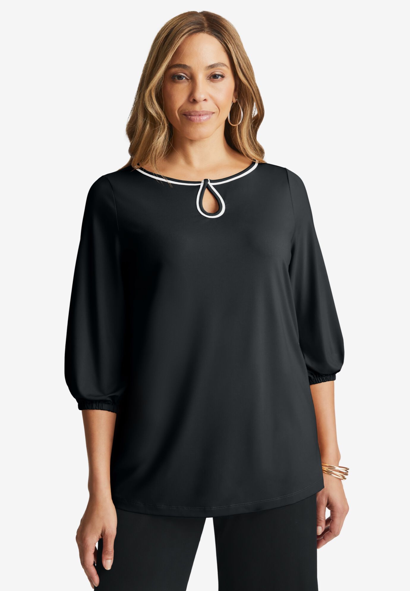 Work Keyhole Neck Top, 4488720 | Jessica London