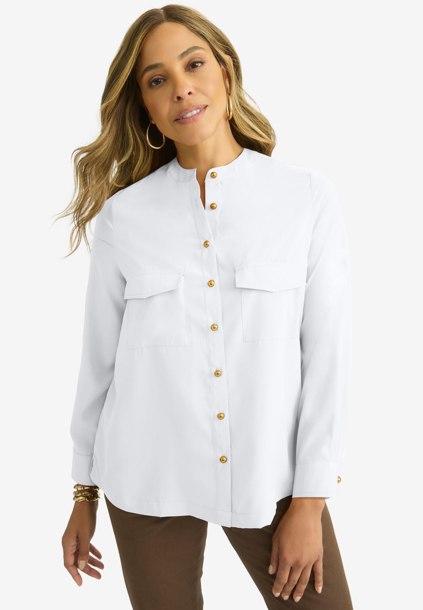 Button-Front Chest Pocket Blouse | Jessica London