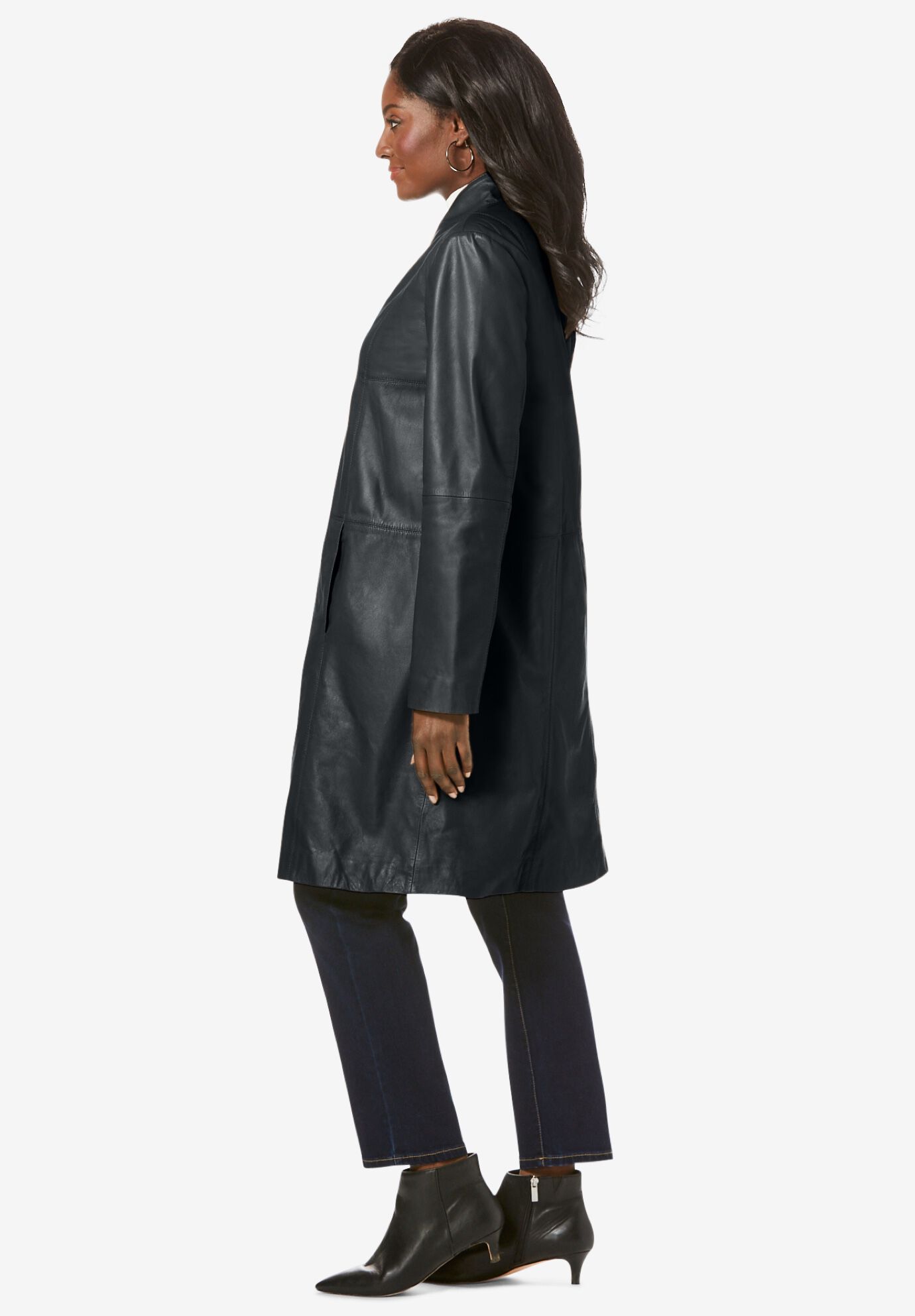 Ladies' Leather Swing Coat, Black | Jessica London