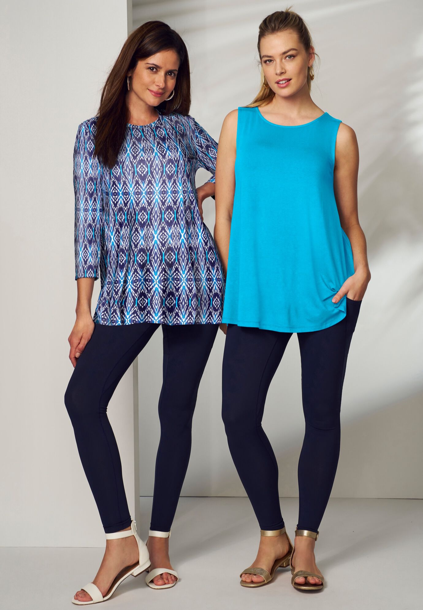 Professional Stretch Knit Swing Tunic, Frost Teal Paisley | Jessica London