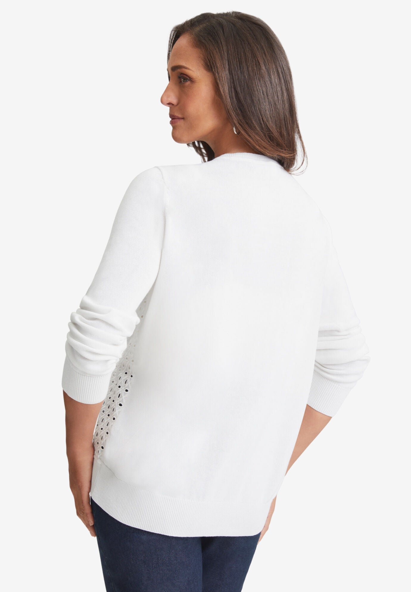 Ladies' Fine Gauge Eyelet Cardigan, Black | Jessica London