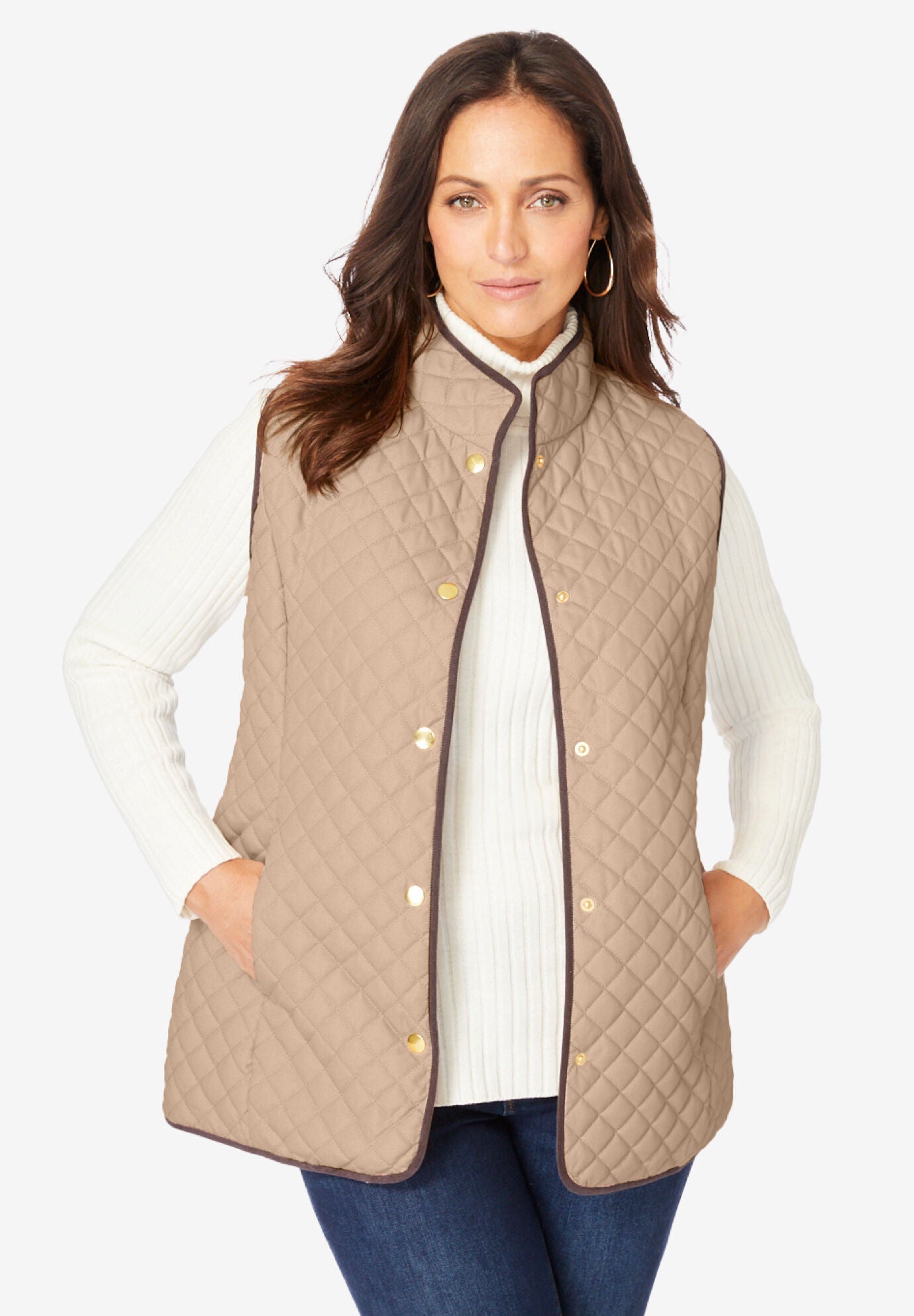 Ladies' Quilted Vest, Soft Camel | Jessica London