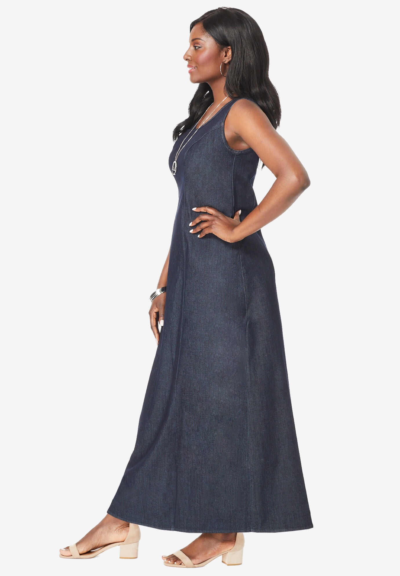 Ladies' Denim Maxi Dress, Medium Stonewash | Jessica London