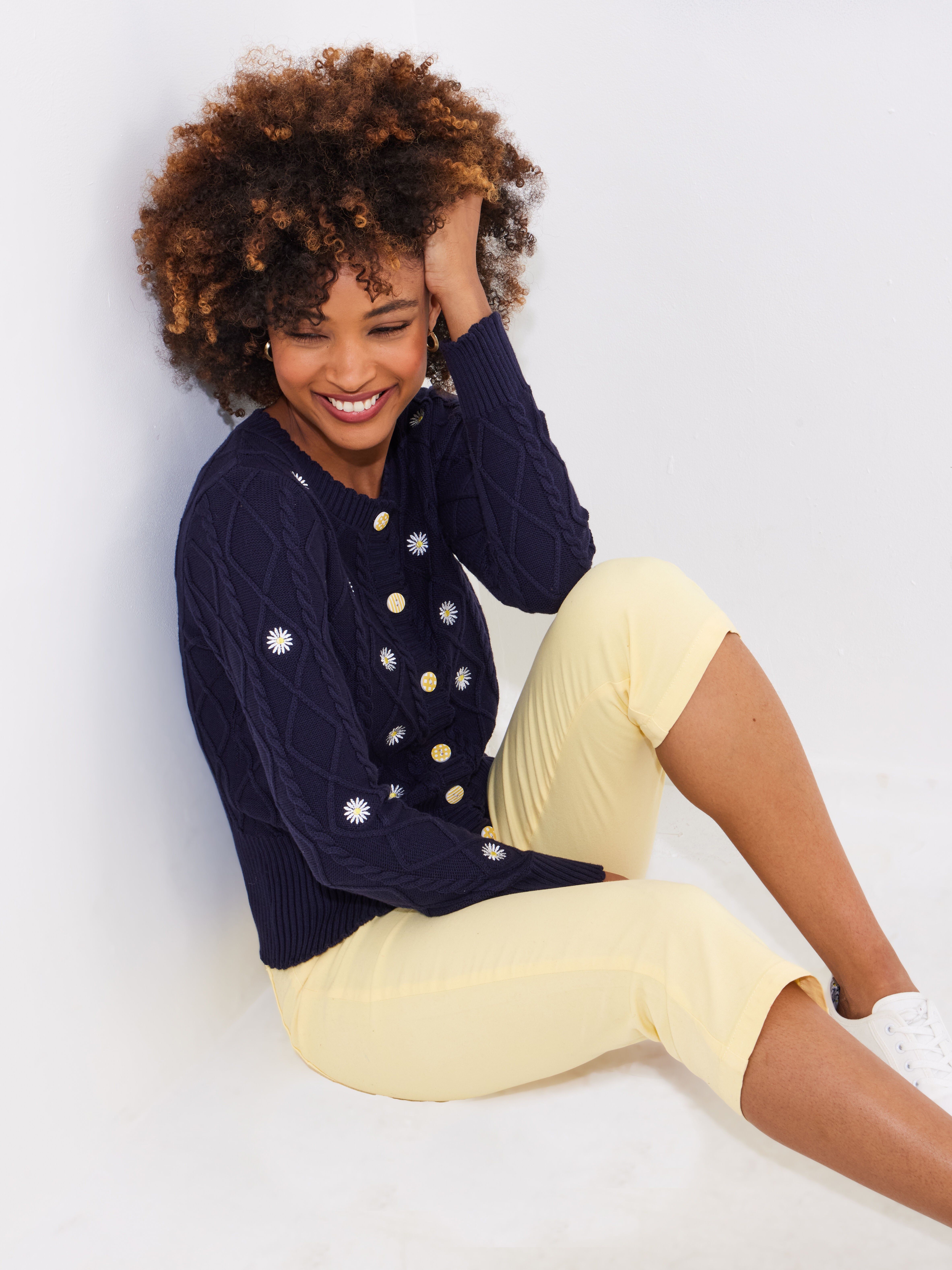 Embroidered Cable Cardigan | Jessica London