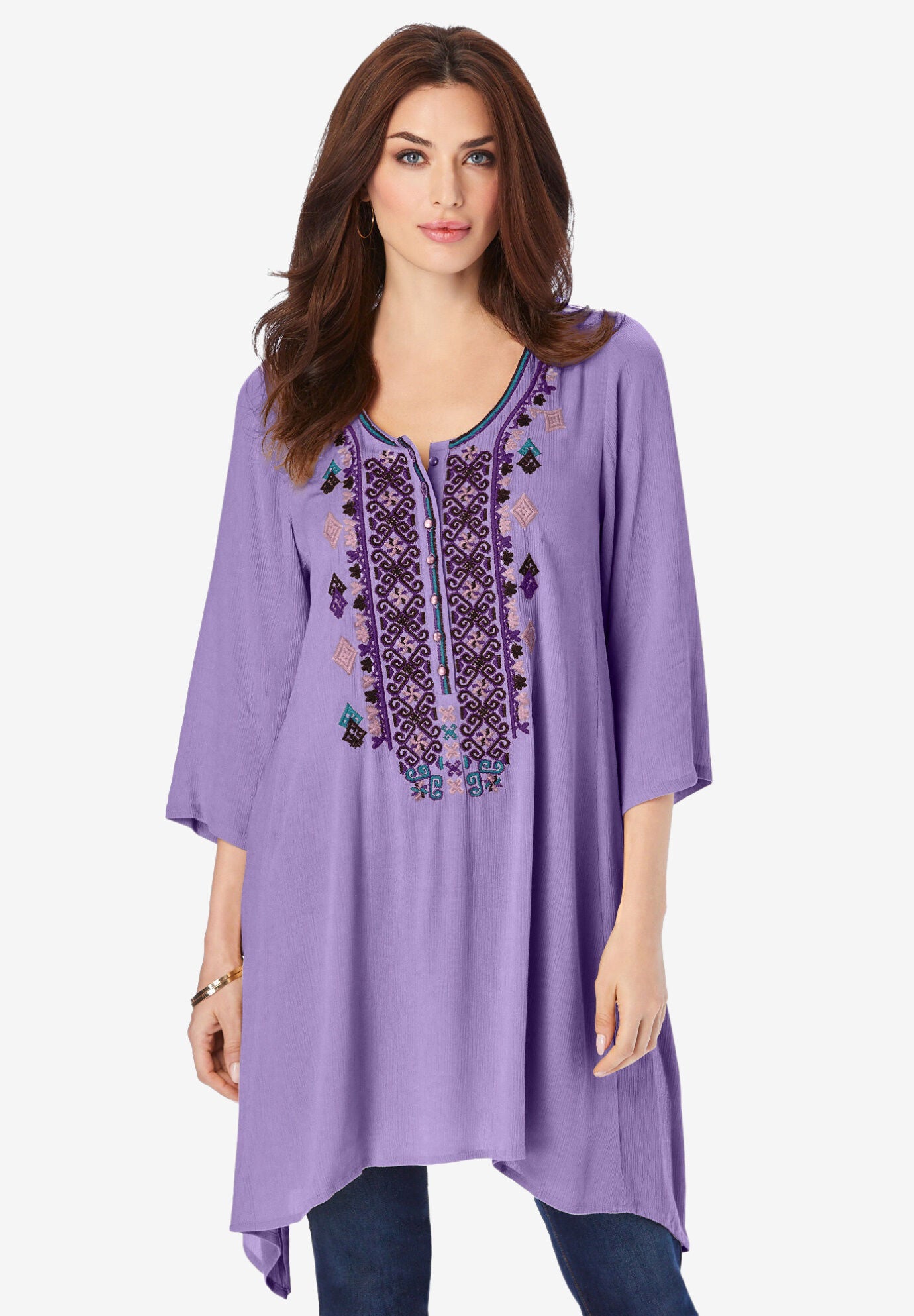 Embroidered Henley Tunic | Jessica London