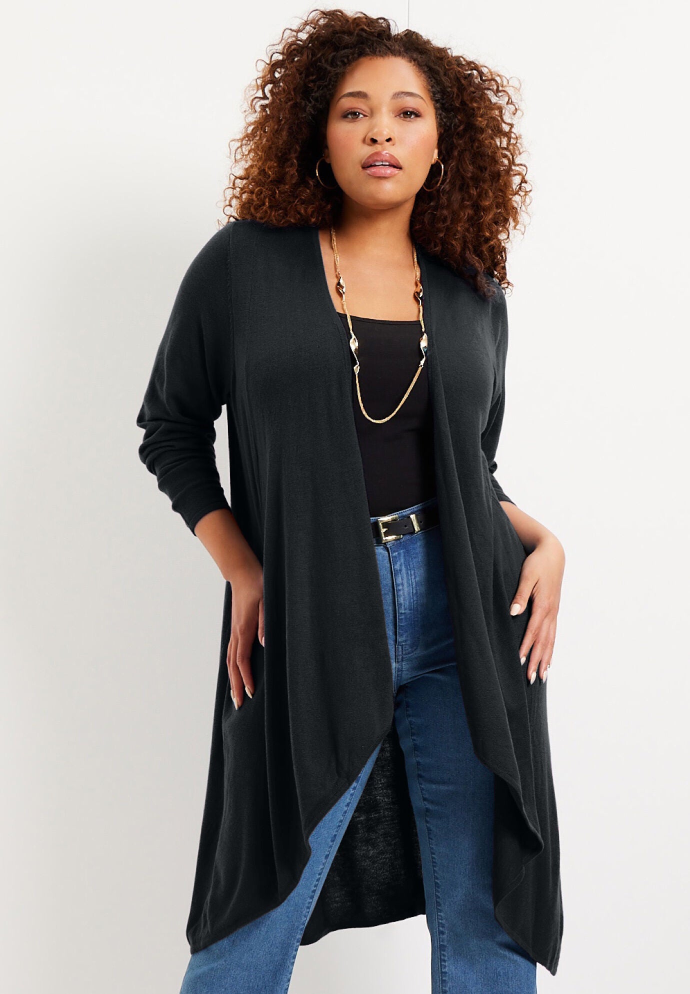 Ladies' High-Low Cardigan, Black | Jessica London