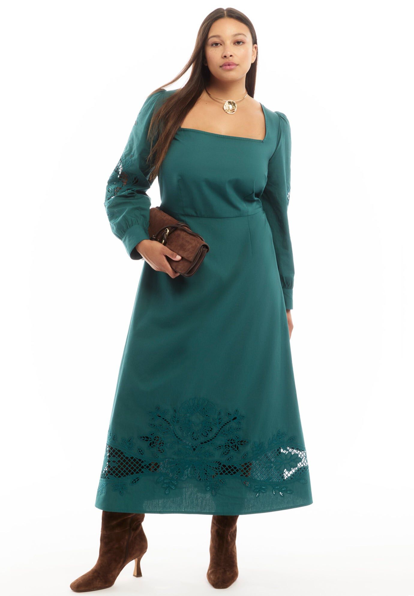Puff Sleeve Poplin Midi Dress | Jessica London