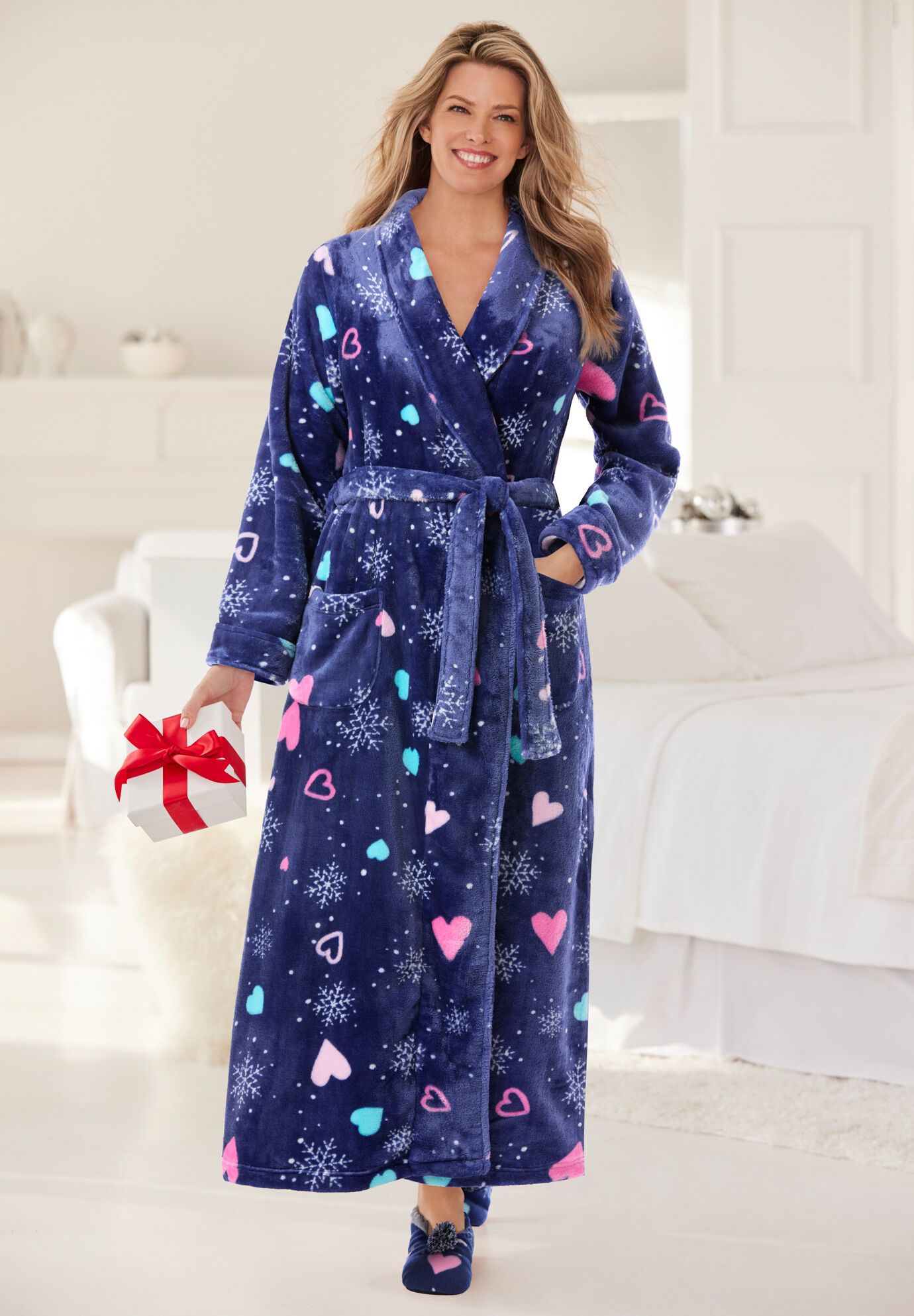 Matching Plush Wrap Robe & Slipper, Evening Blue Snowflakes | Jessica ...