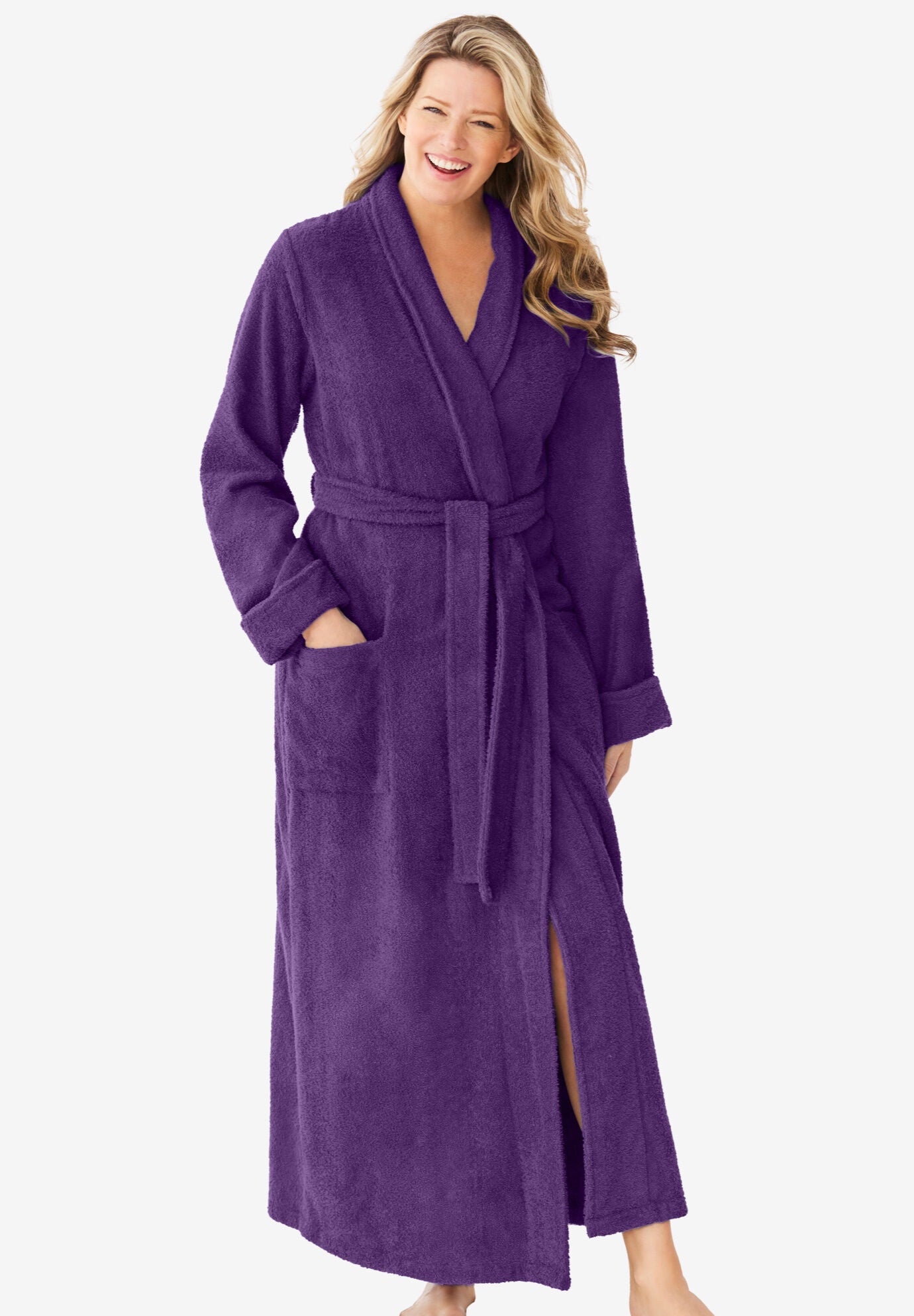 Ladies' Long Terry Robe, Rich Violet | Jessica London