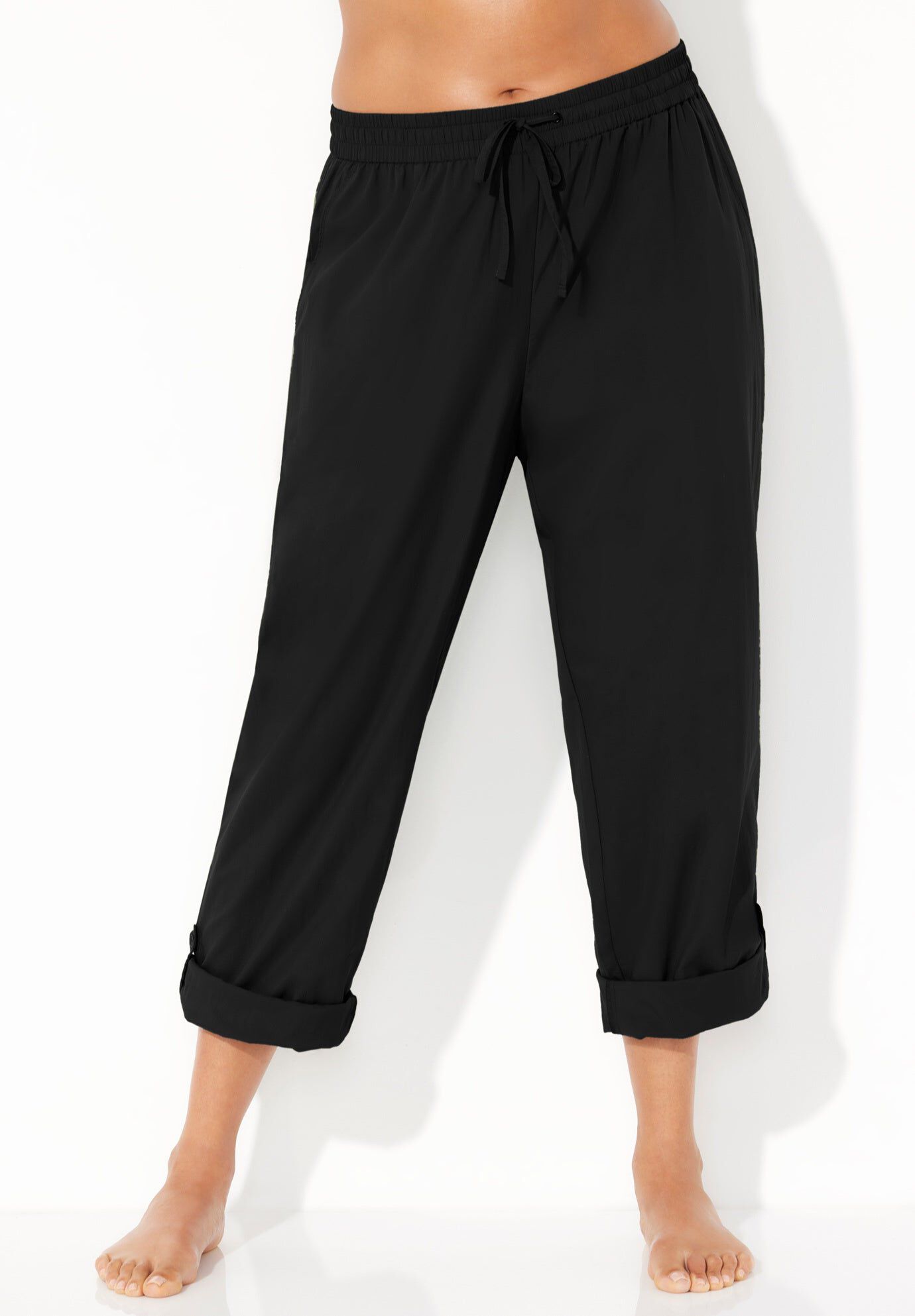 Ladies' Taslon® Cover Up Roll-Up Pant, Black | Jessica London