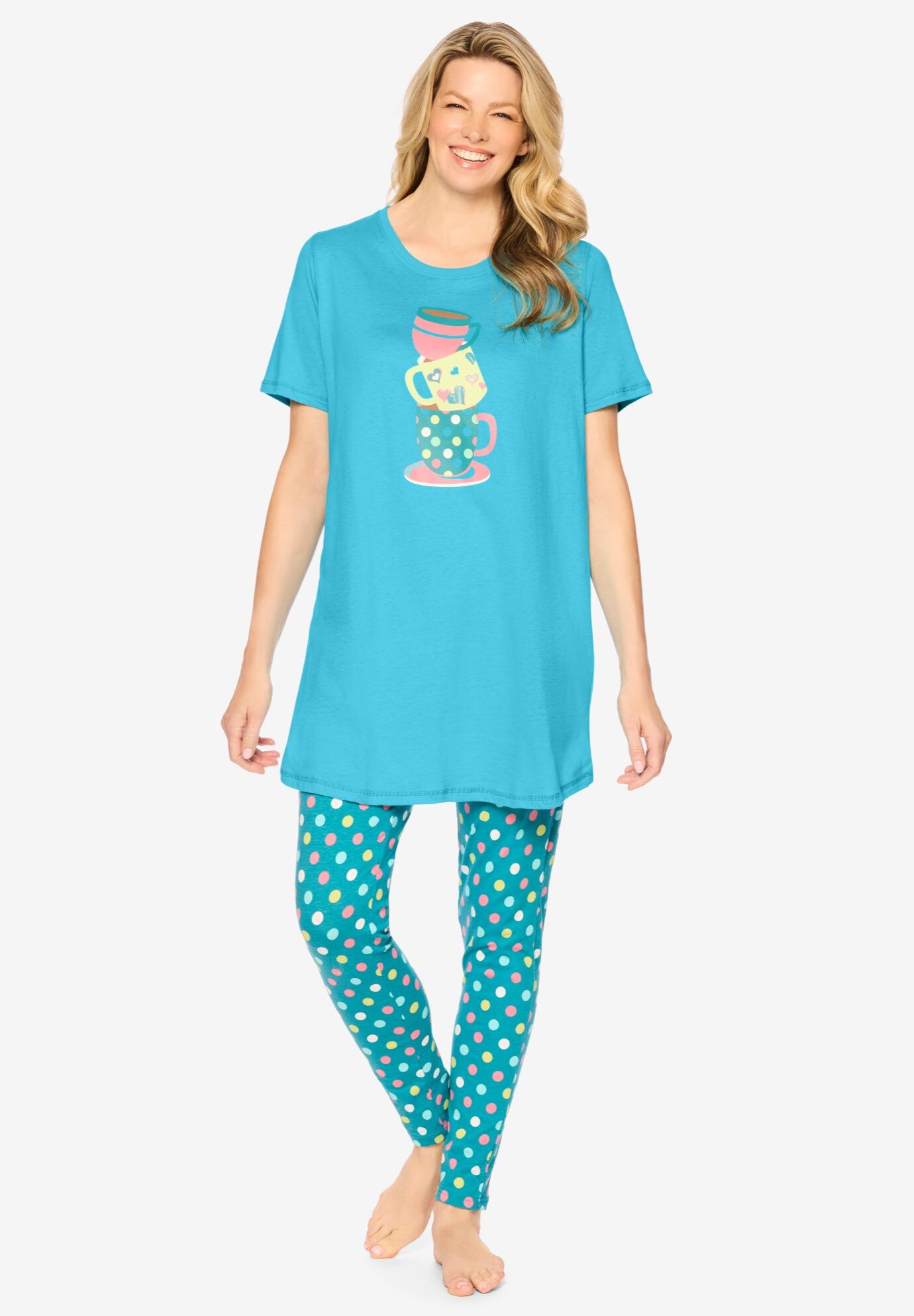 Ladies' Graphic Tunic PJ Set, Shell Pink Bows | Jessica London