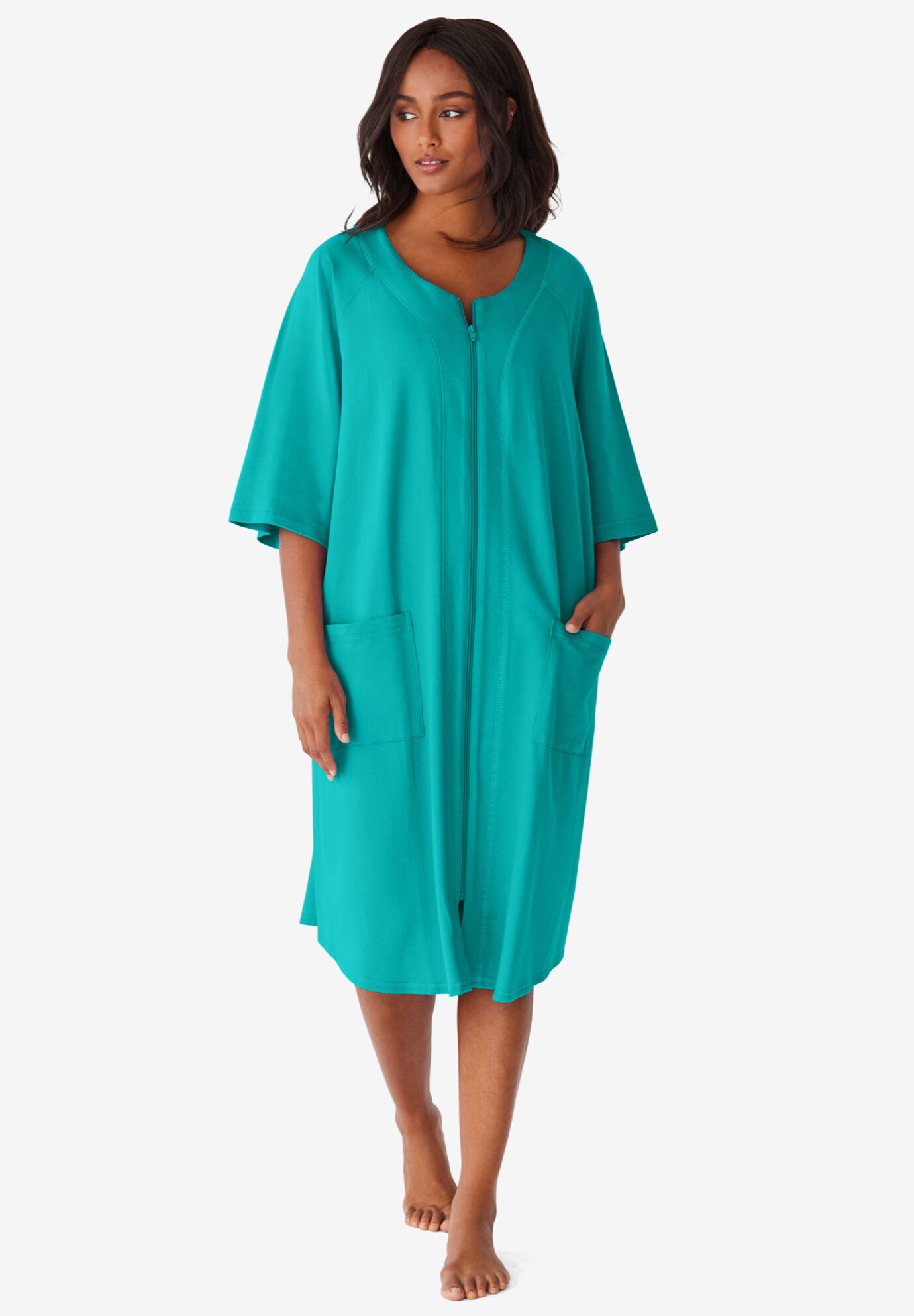 Short French Terry Zip-Front Robe | Jessica London