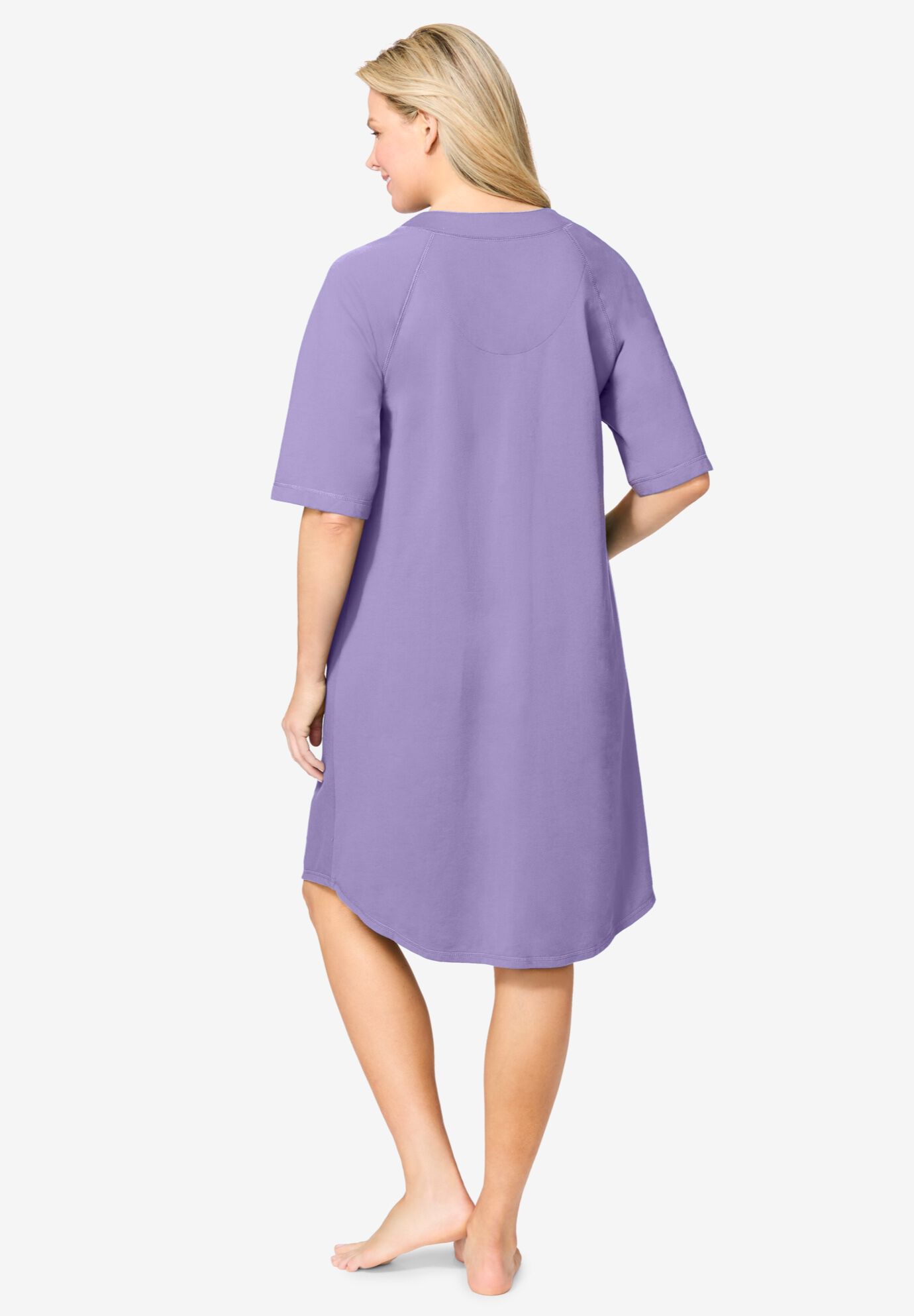 Ladies' Short French Terry Zip-Front Robe, Soft Iris | Jessica London