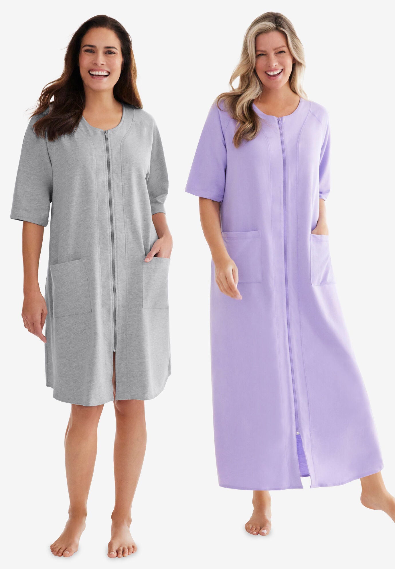 Short French Terry Zip-Front Robe | Jessica London