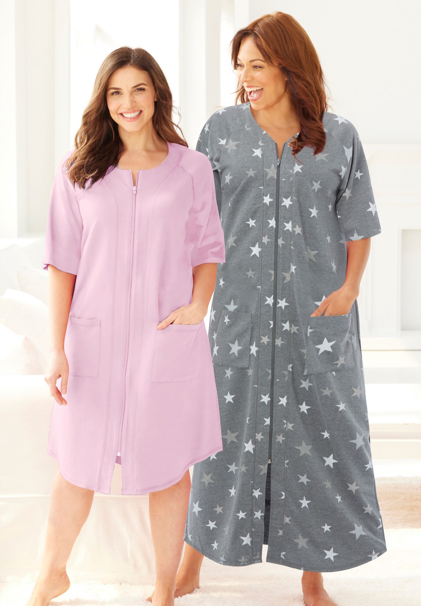 Long French Terry Zip-Front Robe | Jessica London