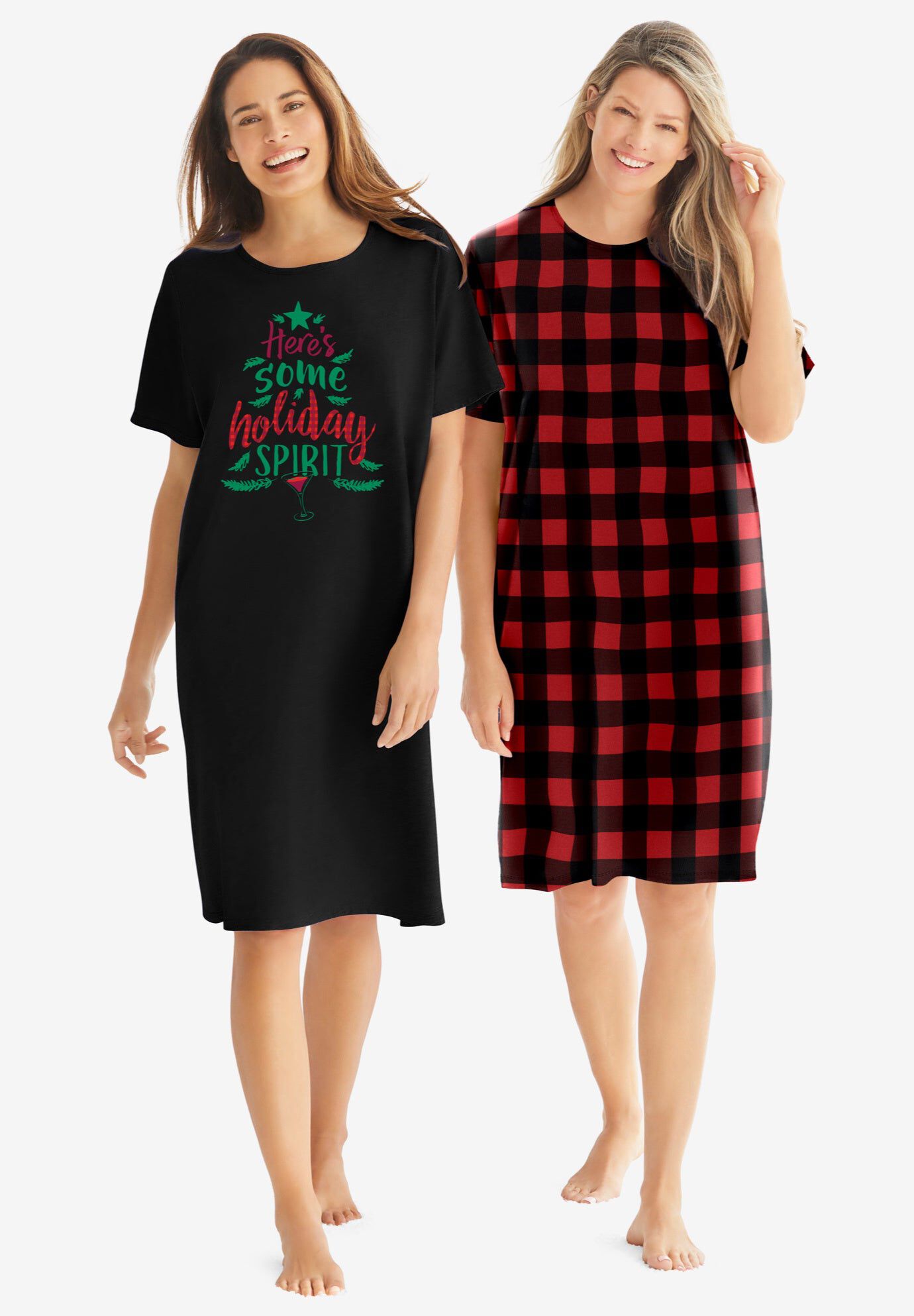 Ladies' 2-Pack Short-Sleeve Sleepshirt, Sweet Coral Bees | Jessica London