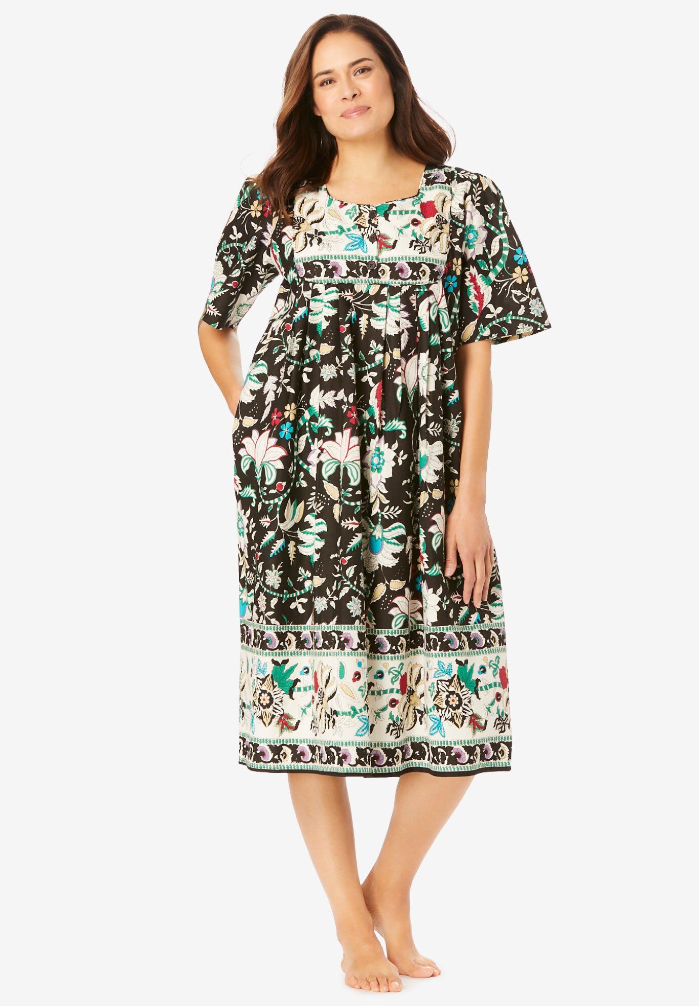 Ladies' Mixed Print Short Lounger, Blue Sapphire Gem | Jessica London