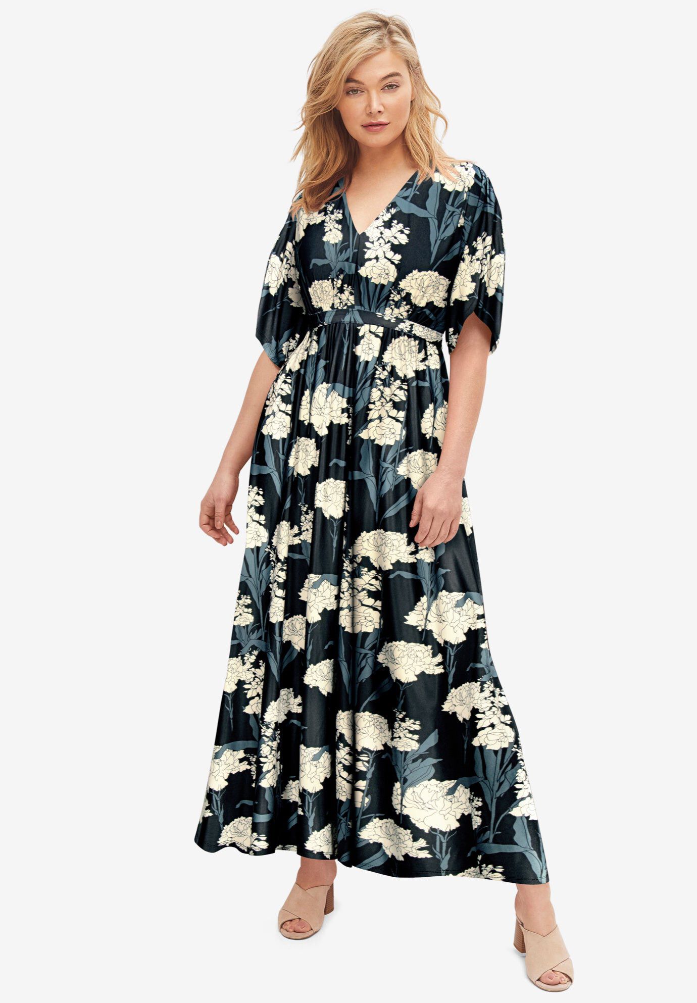 Special Occasion Knit Tie-Back Maxi, Black Ivory Floral | Jessica London