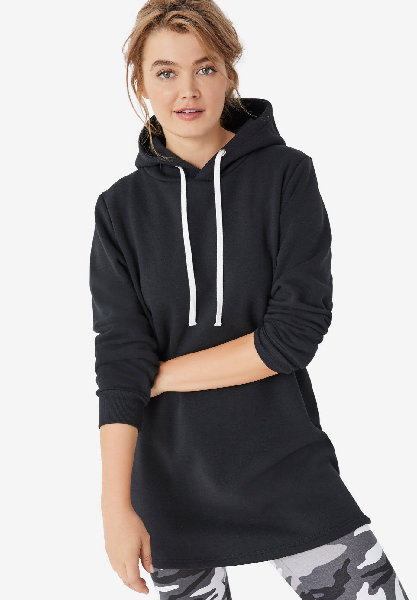 Ladies' Hooded Sweatshirt Tunic, Black | Jessica London