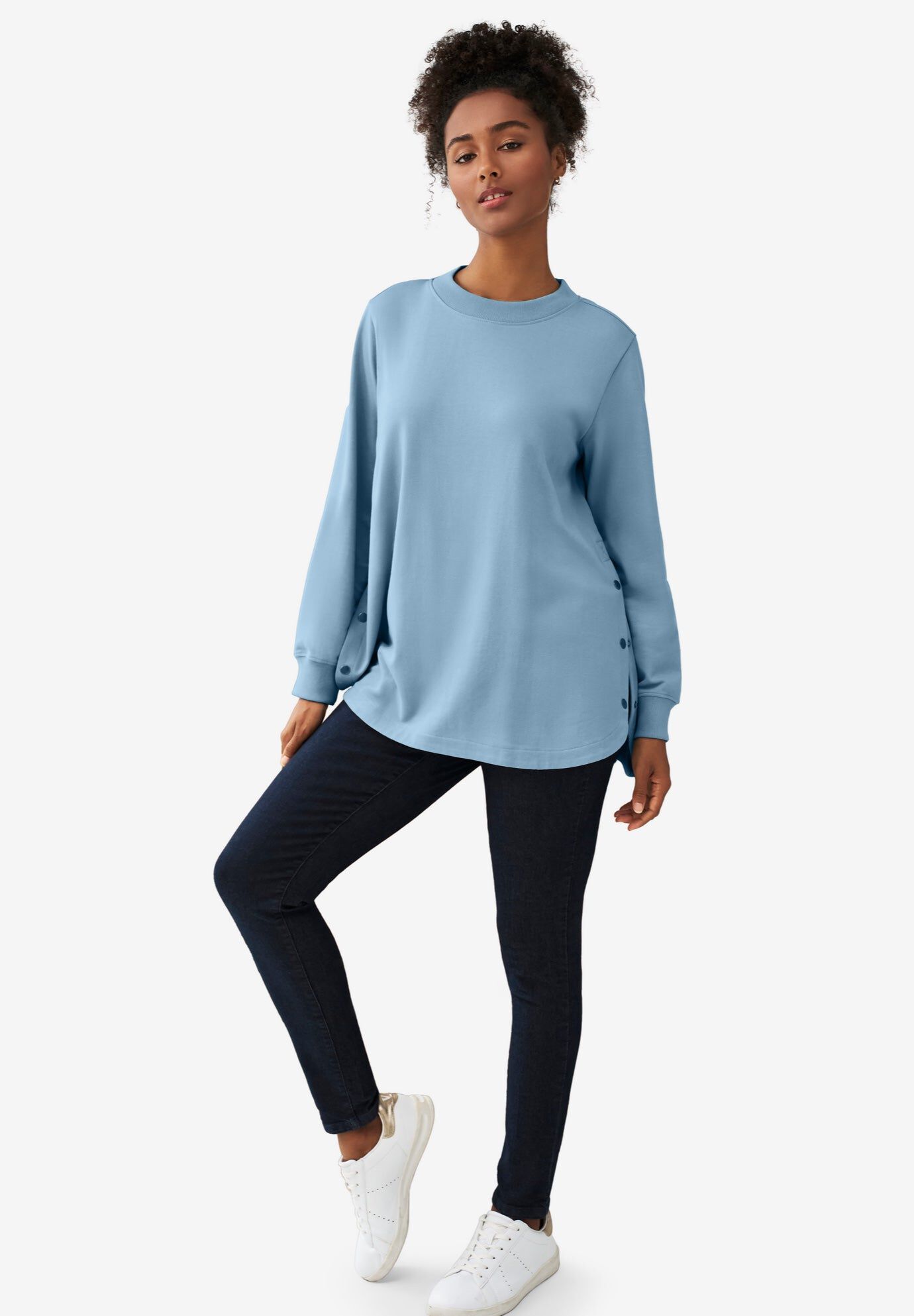 Curved Hem Sweatshirt Tunic With Side Snaps | Jessica London