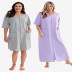Ladies' Short French Terry Zip-Front Robe, Soft Iris | Jessica London