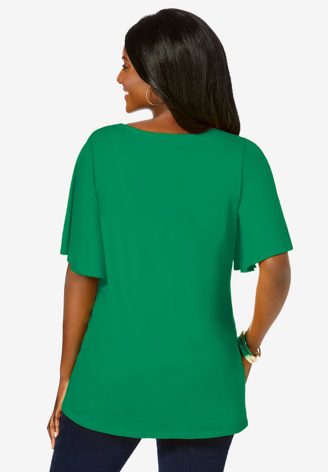 Ladies' Stretch Knit Flutter Sleeve Tunic, Kelly Green | Jessica London
