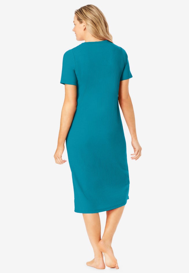 Ladies' Ribbed Sleepshirt, Dark Turq | Jessica London