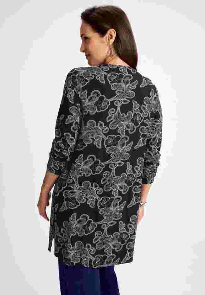 Work Everyday Stretch Knit Open Front Cardigan, Black Bias Stripe ...