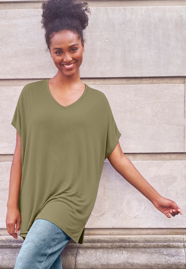 Ladies' Oversized Tunic, Sweet Olive | Jessica London