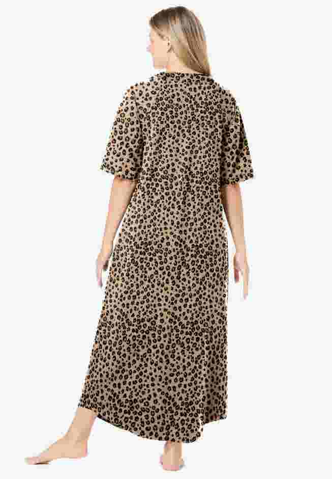 Ladies' Long French Terry Zip-Front Robe, Classic Leopard | Jessica London
