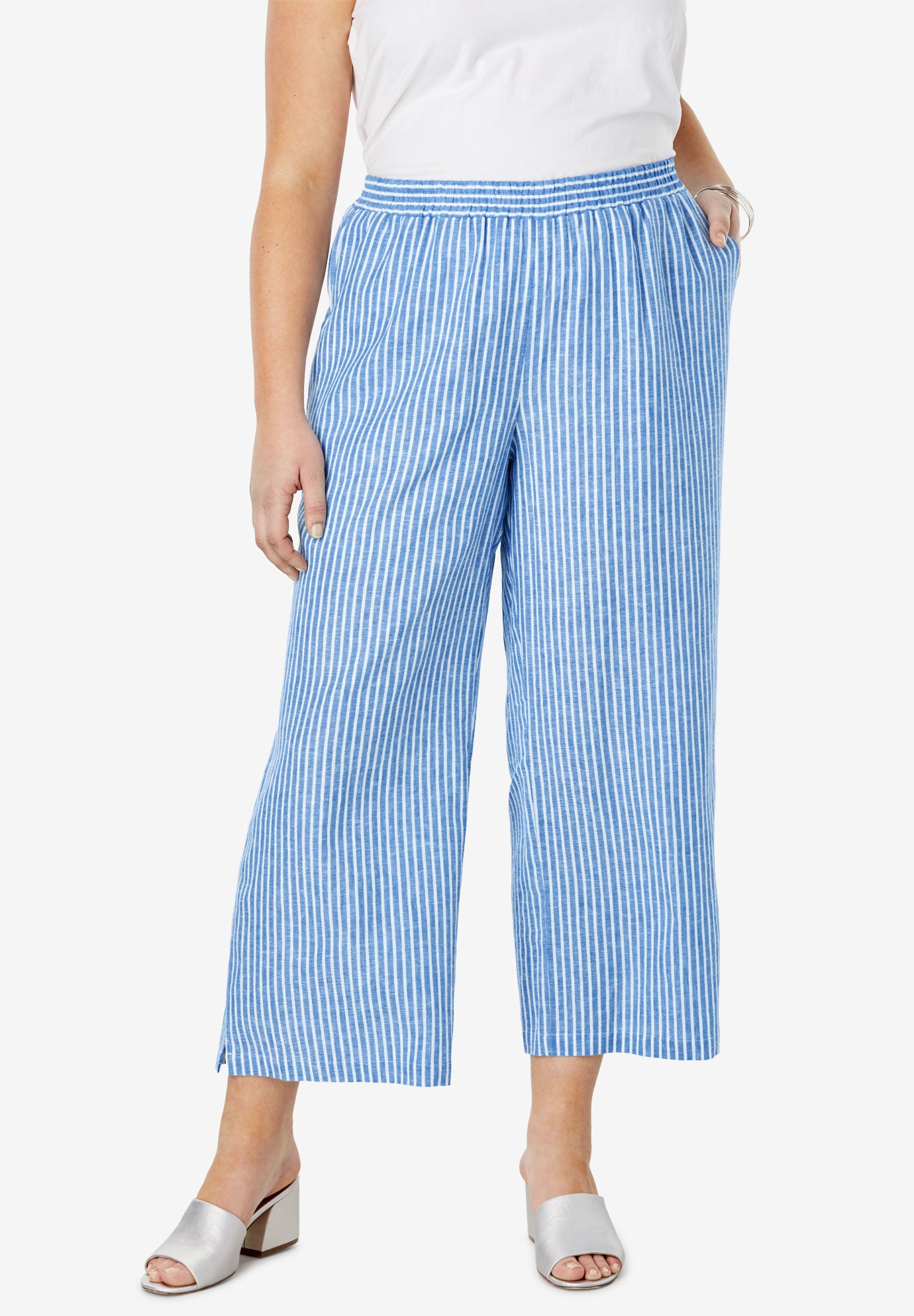 Wide Leg Linen Crop Pant Plus Size Bottoms Jessica London