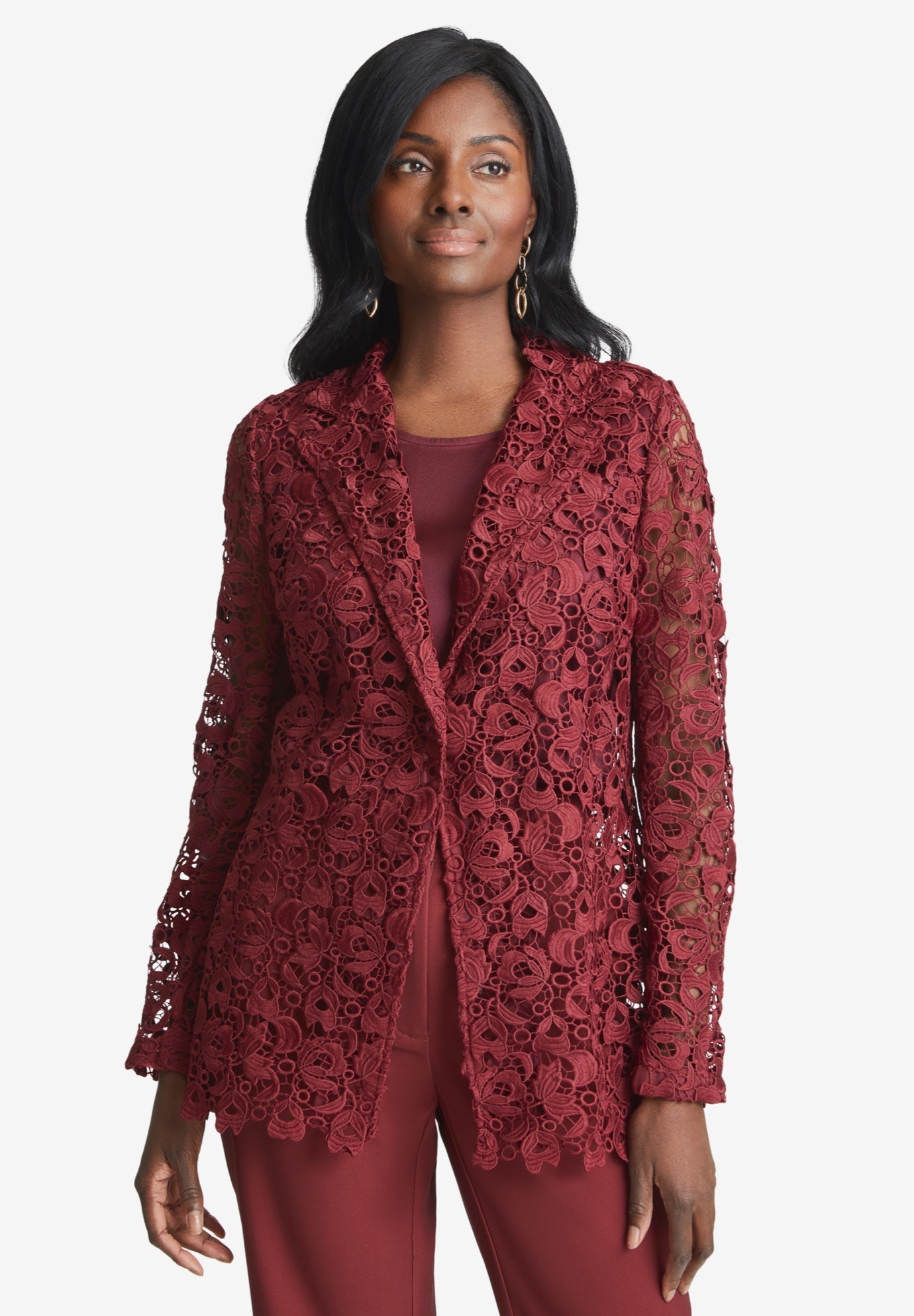 Ladies' Lace Blazer, Rich Burgundy | Jessica London