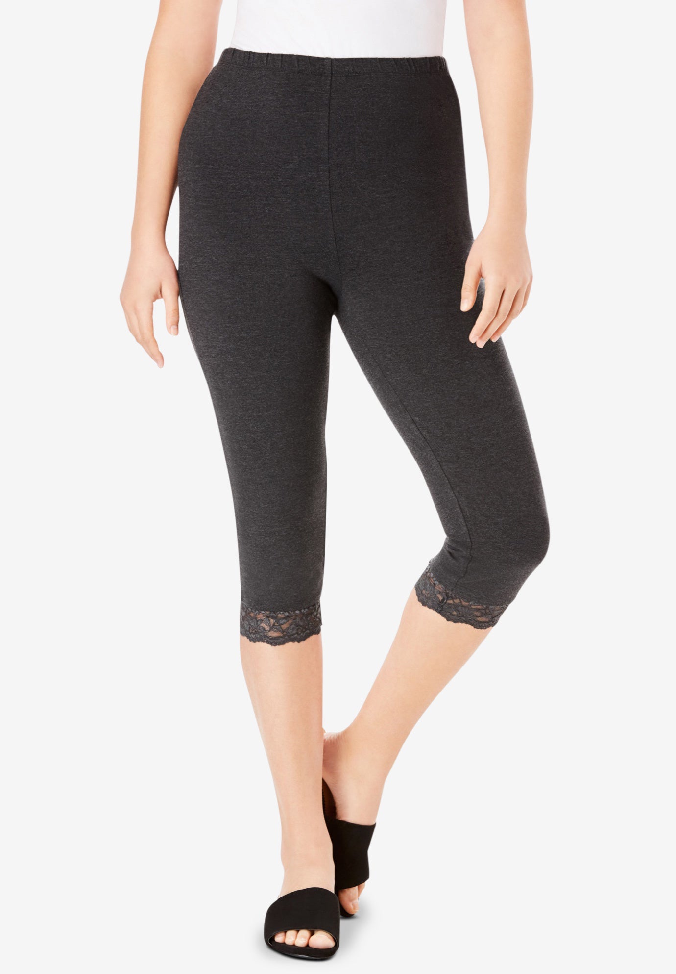 Lace-Trim Essential Stretch Capri Legging | Jessica London